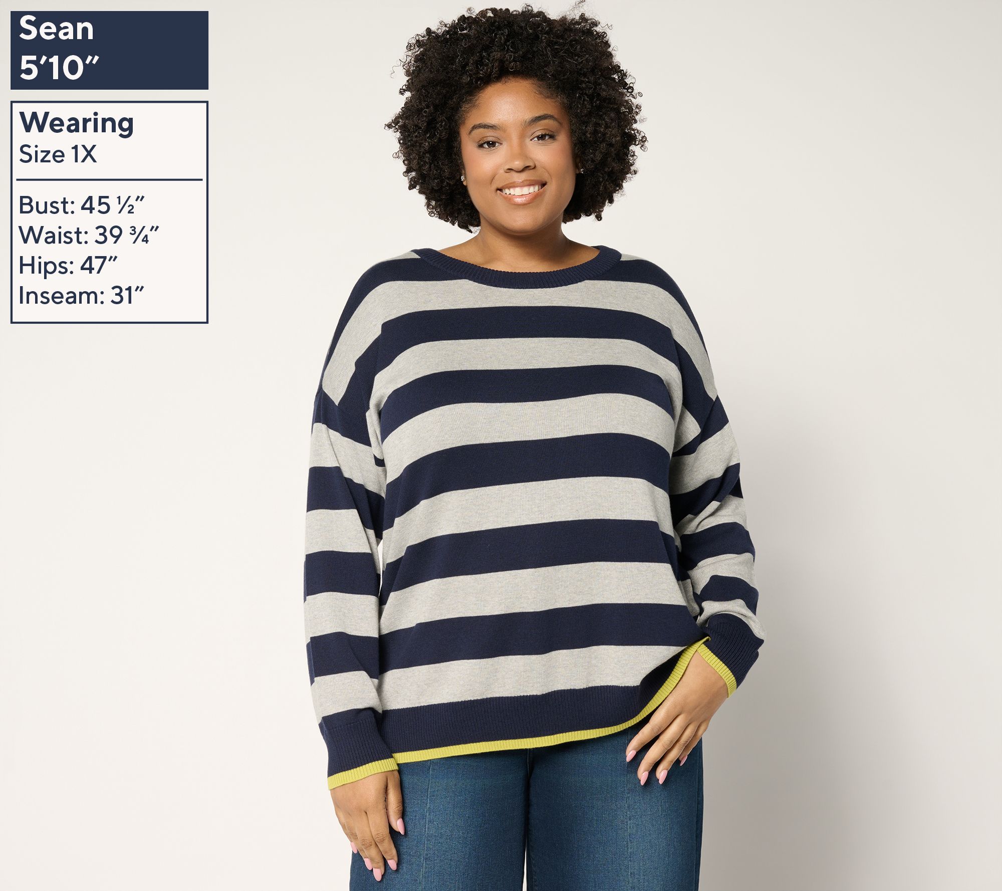 Belle by Kim Gravel Wide Striped Sweater with Pop Tipping - QVC.com