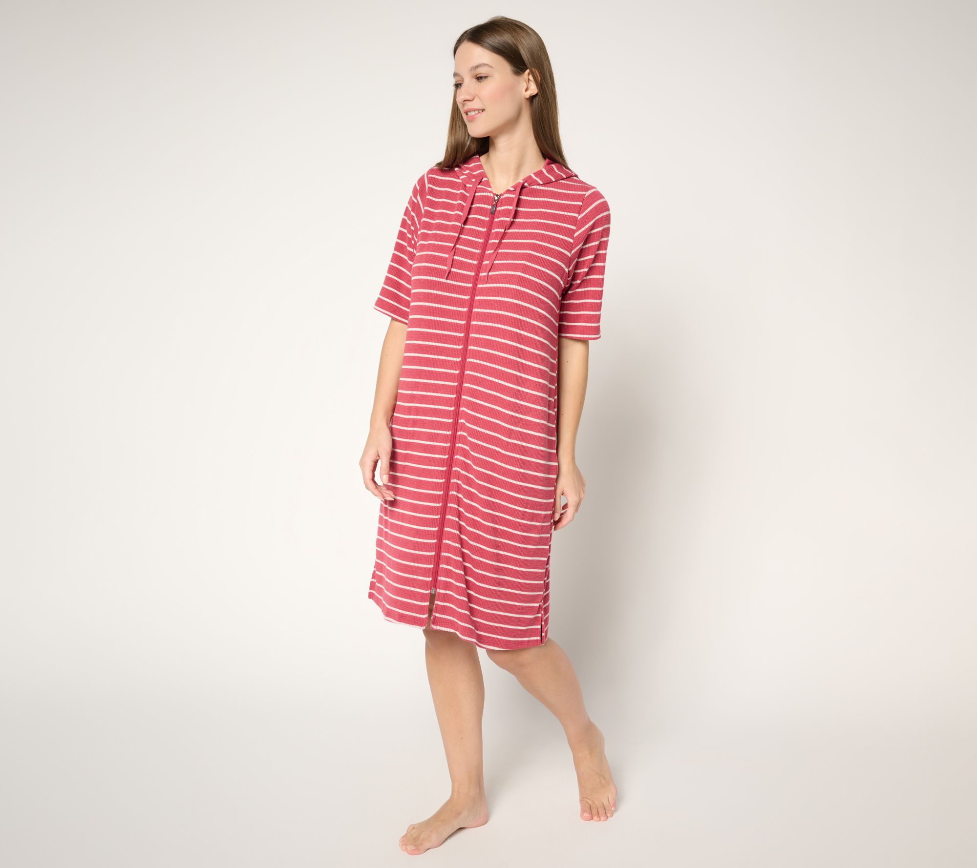 "As Is" Stan Herman Stripe Double Knit Crinkle Rib Zip Lounger - QVC.com