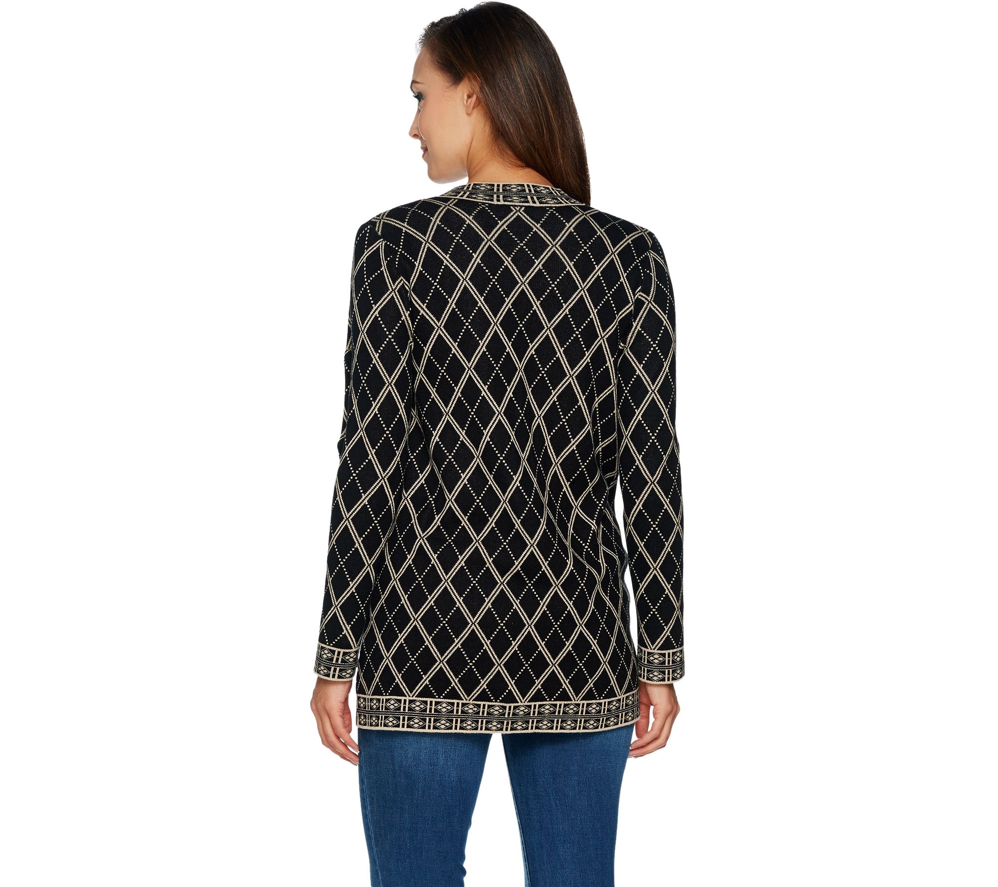 "As Is" Susan Graver Jacquard Knit Long Sleeve Cardigan Sweater - QVC.com