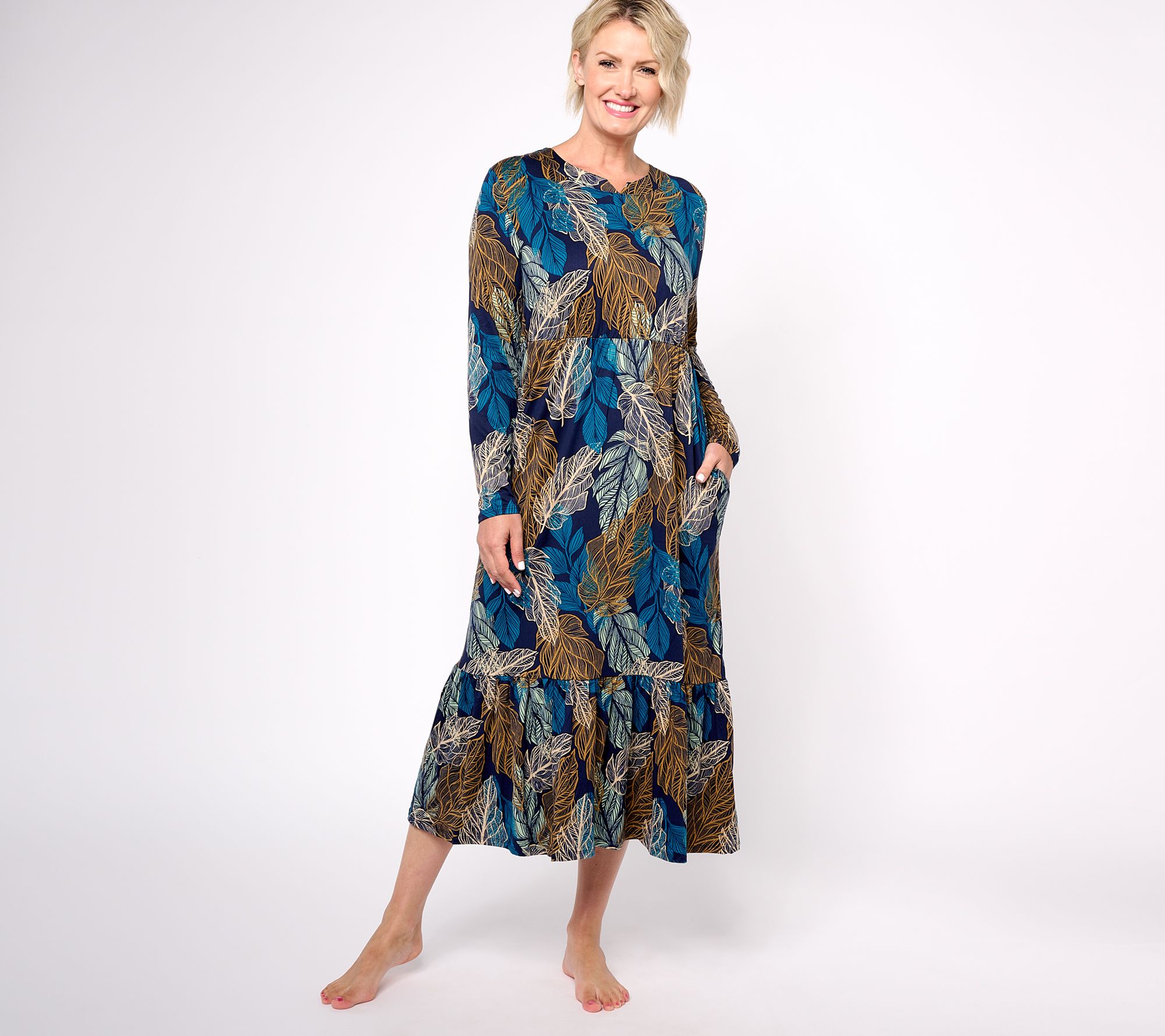 "As Is" Stan Herman Sueded Jersey Tiered Lounge Dress - QVC.com