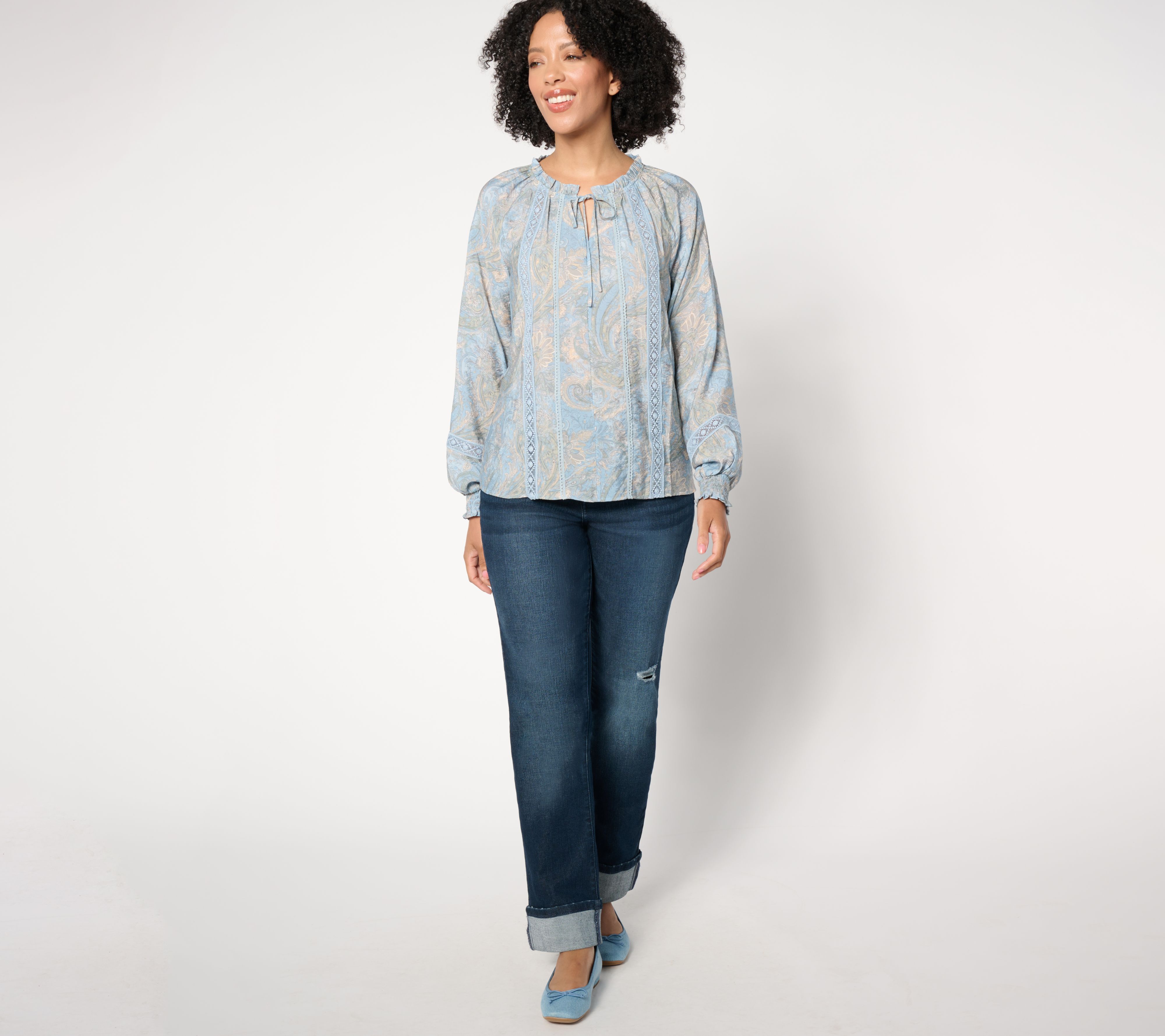 Me by Jennie Garth Eleanor Woven Blouse with Ruffle Detail - QVC.com