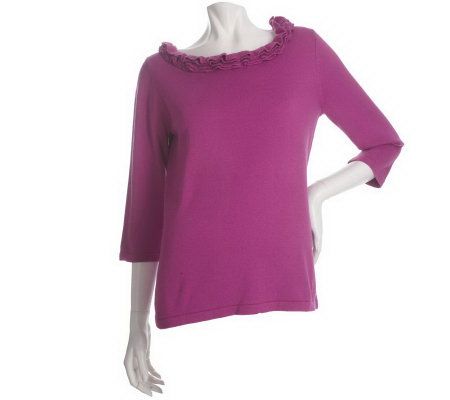 Dialogue Silk Cotton Cashmere Tunic with Ruffle Neckline - QVC.com