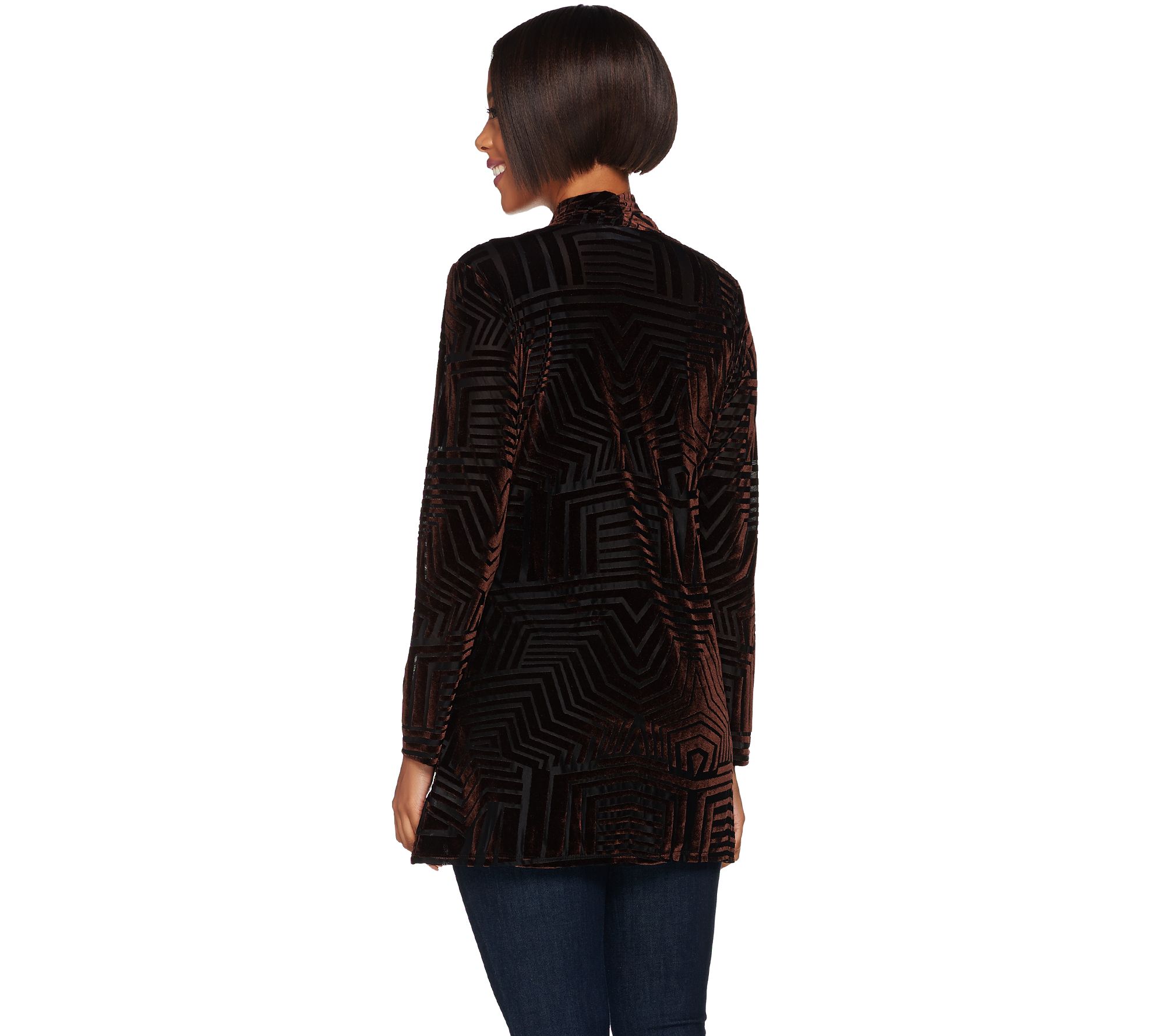 Susan Graver Burnout Velvet Long Sleeve Cardigan - QVC.com