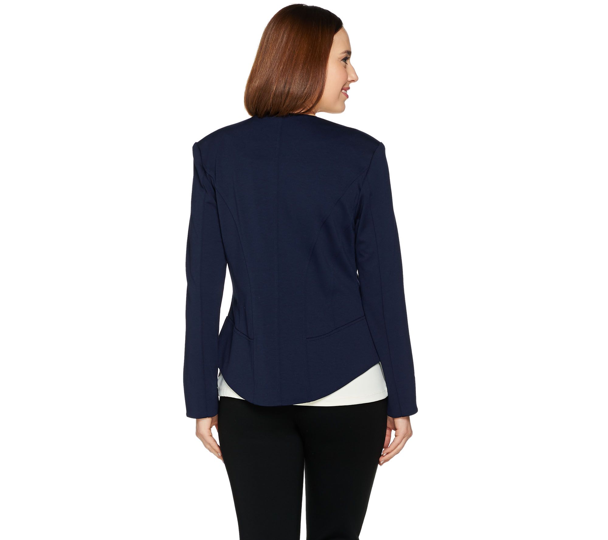 "As Is" Dennis Basso Zip Front Ponte Knit Jacket with Contrast Lapel ...