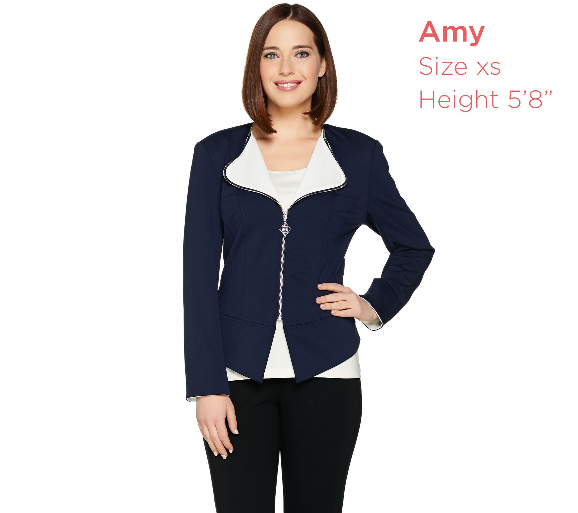 "As Is" Dennis Basso Zip Front Ponte Knit Jacket with Contrast Lapel ...