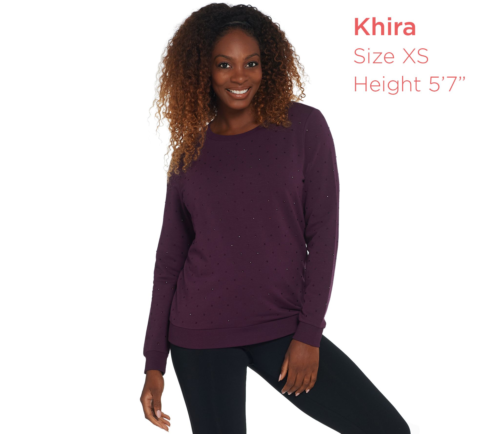 "As Is" Susan Lucci Coll. Studded Long Sleeve Crew Sweatshirt - QVC.com