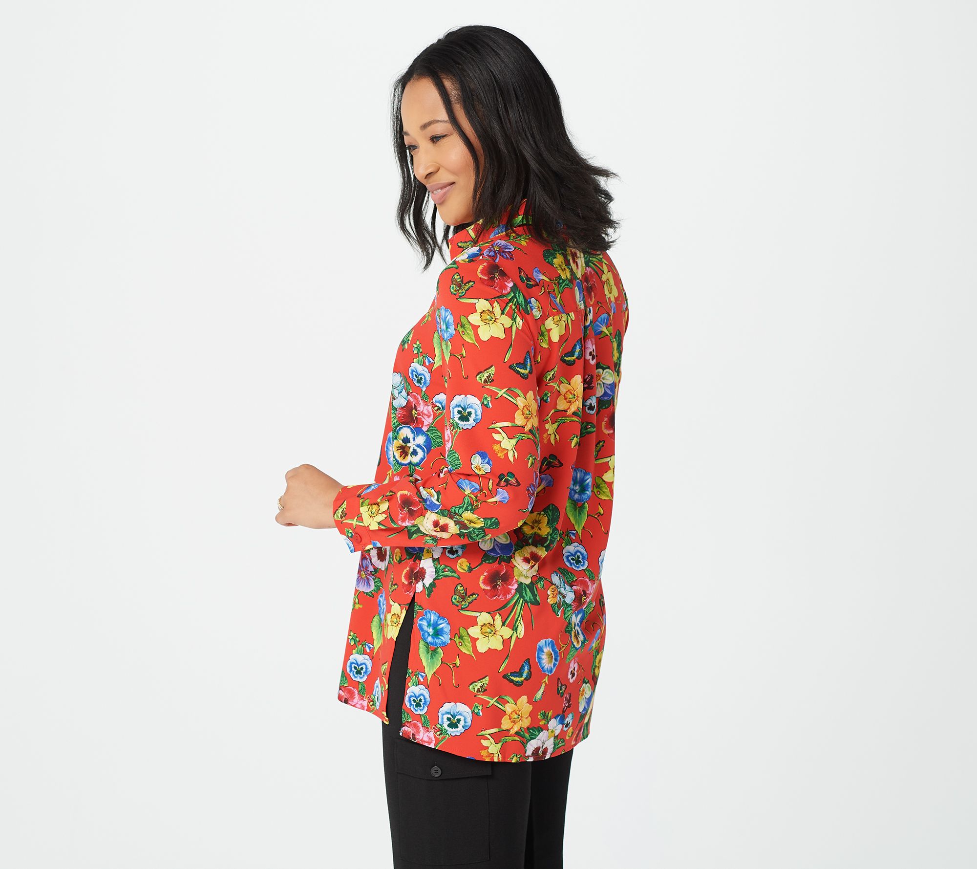 "As Is" Linea by Louis Dell'Olio "Jac's Garden" Button Down Top - QVC.com