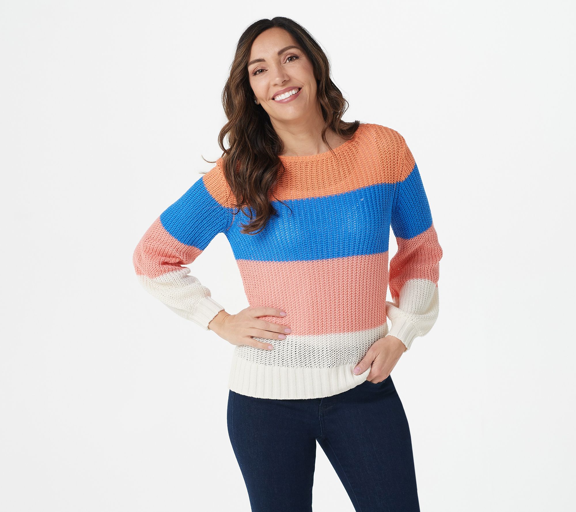 "As Is" Candace Cameron Bure Stripe Open Stitch Summer Sweater - QVC.com