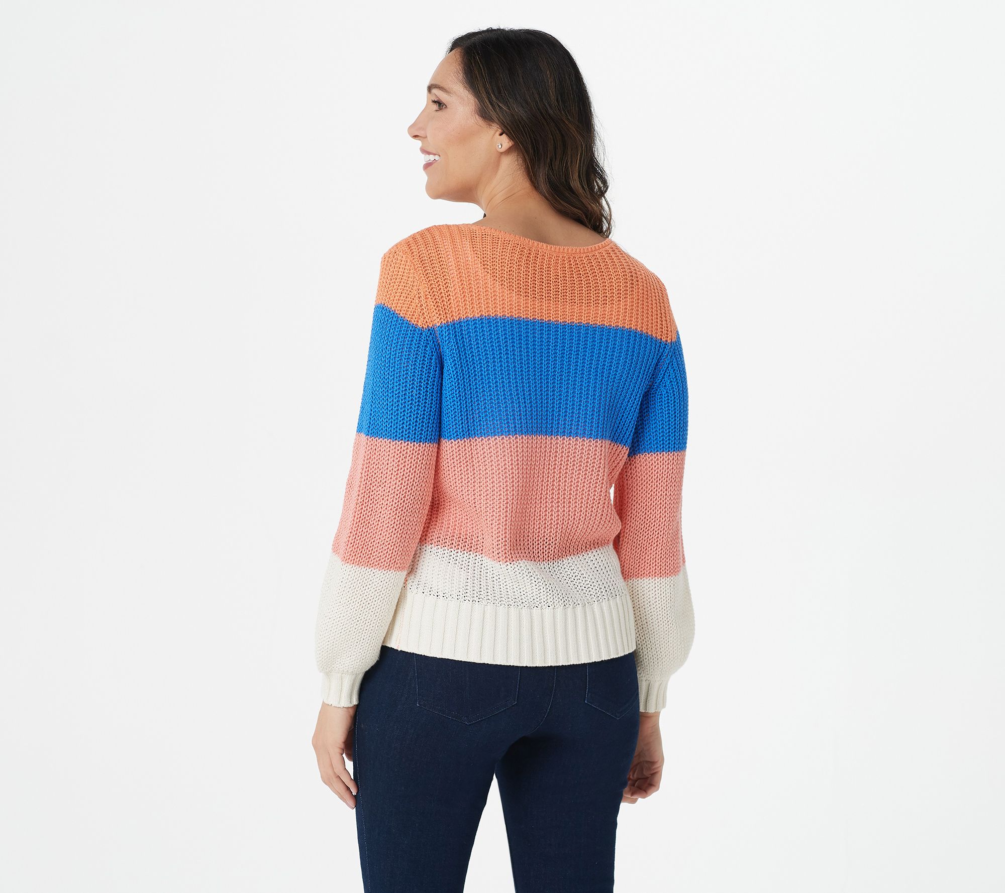 "As Is" Candace Cameron Bure Stripe Open Stitch Summer Sweater - QVC.com