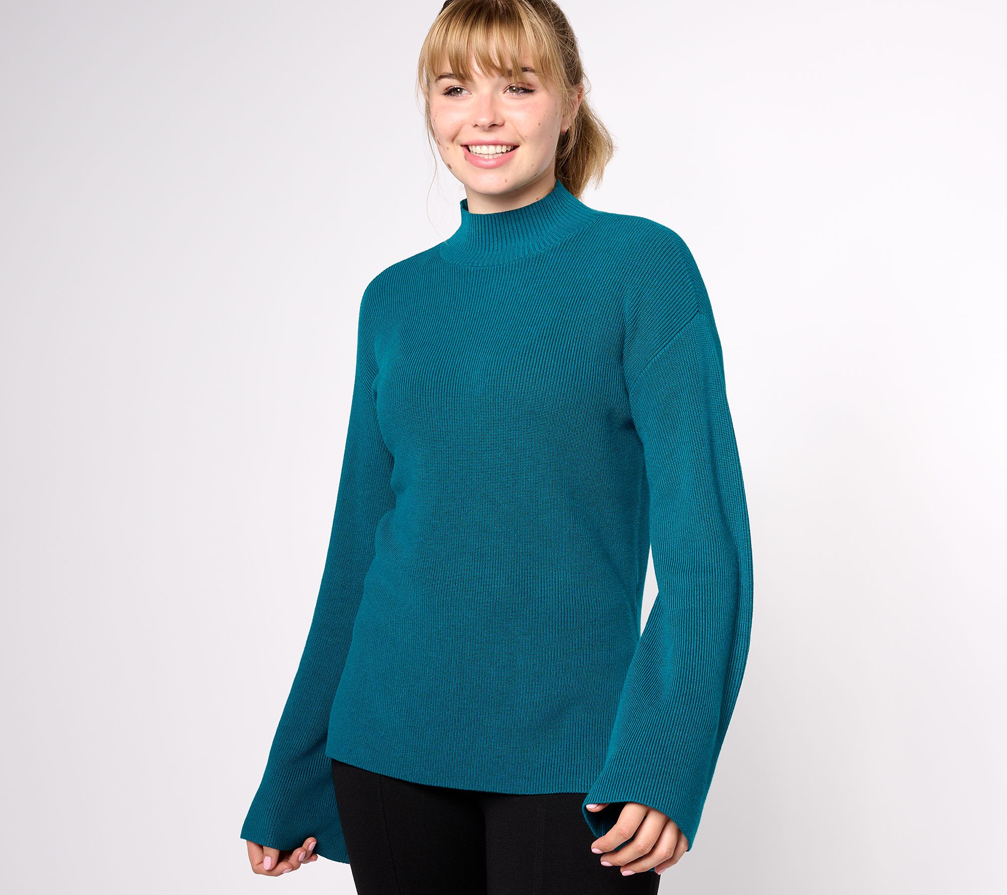 "As Is" Girl With Curves Turtleneck Swing Sweater with Side Slit - QVC.com