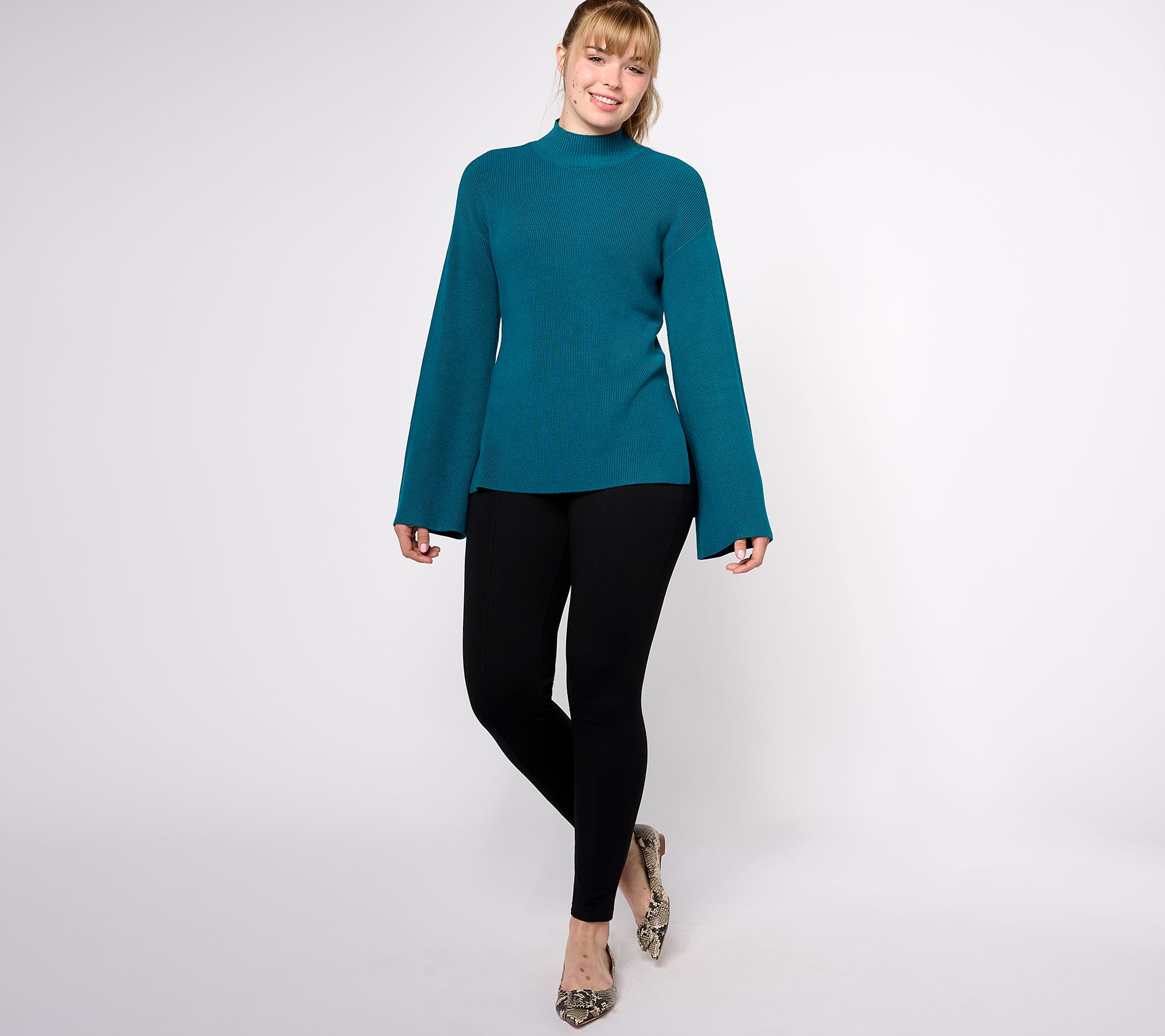 "As Is" Girl With Curves Turtleneck Swing Sweater with Side Slit - QVC.com