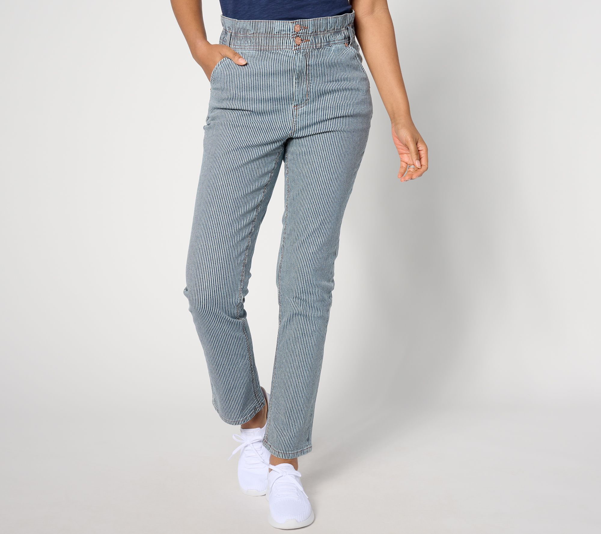 "As Is" Denim & Co. Canyon Retreat Denim Railroad Stripe Paper Bag Jean ...