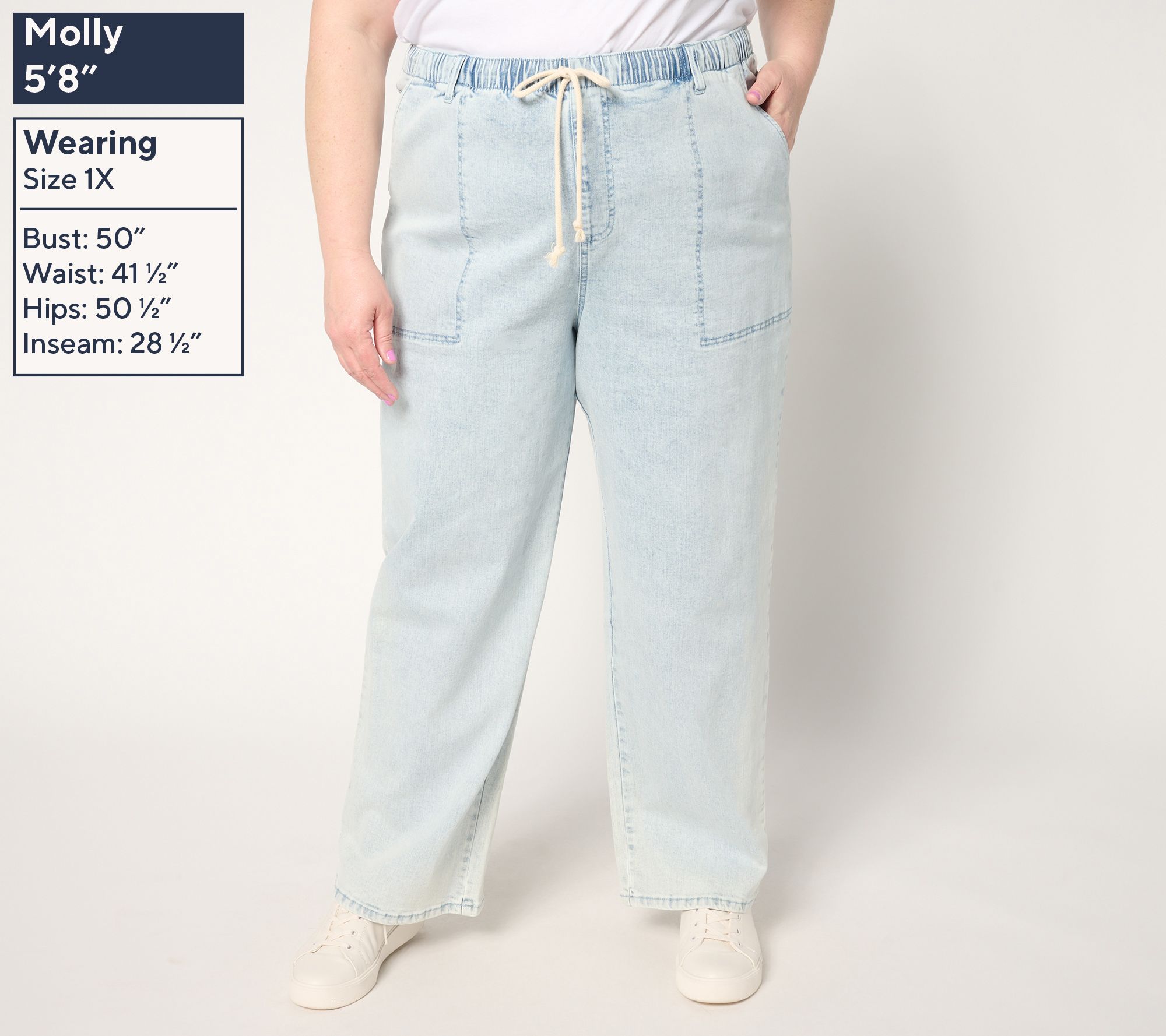 Studio Park x Amy Stran Regular Drawcord Jean- Pebble Wash - QVC.com