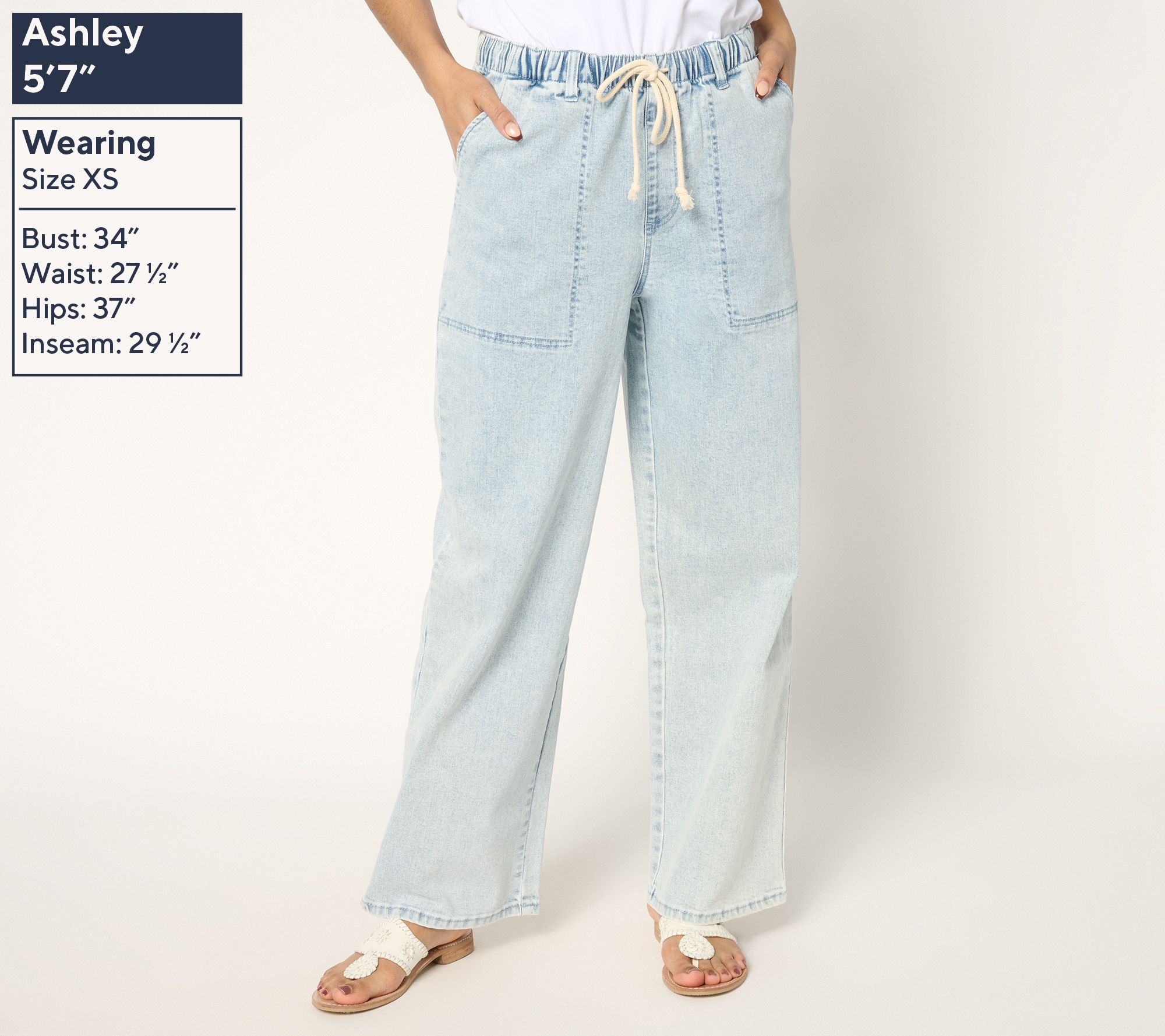 Studio Park x Amy Stran Regular Drawcord Jean- Pebble Wash - QVC.com