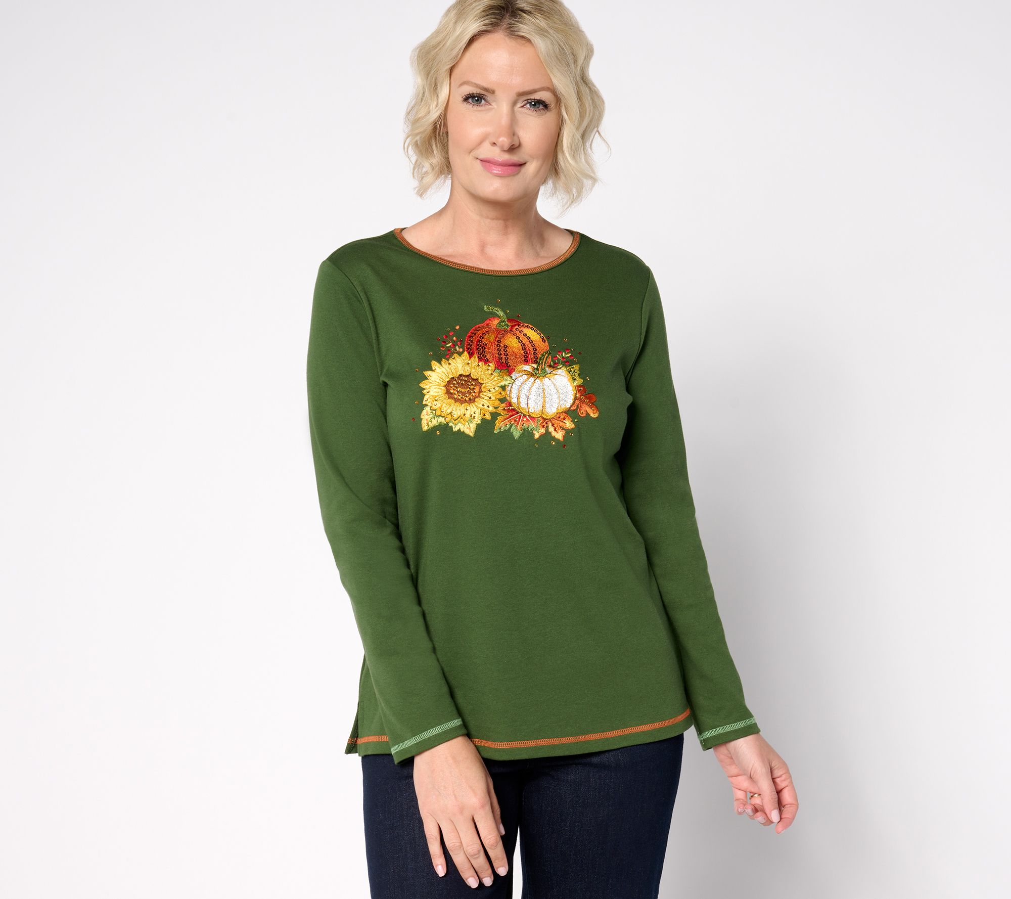"As Is" Quacker Factory Harvest Blessings Long Sleeve Top - QVC.com
