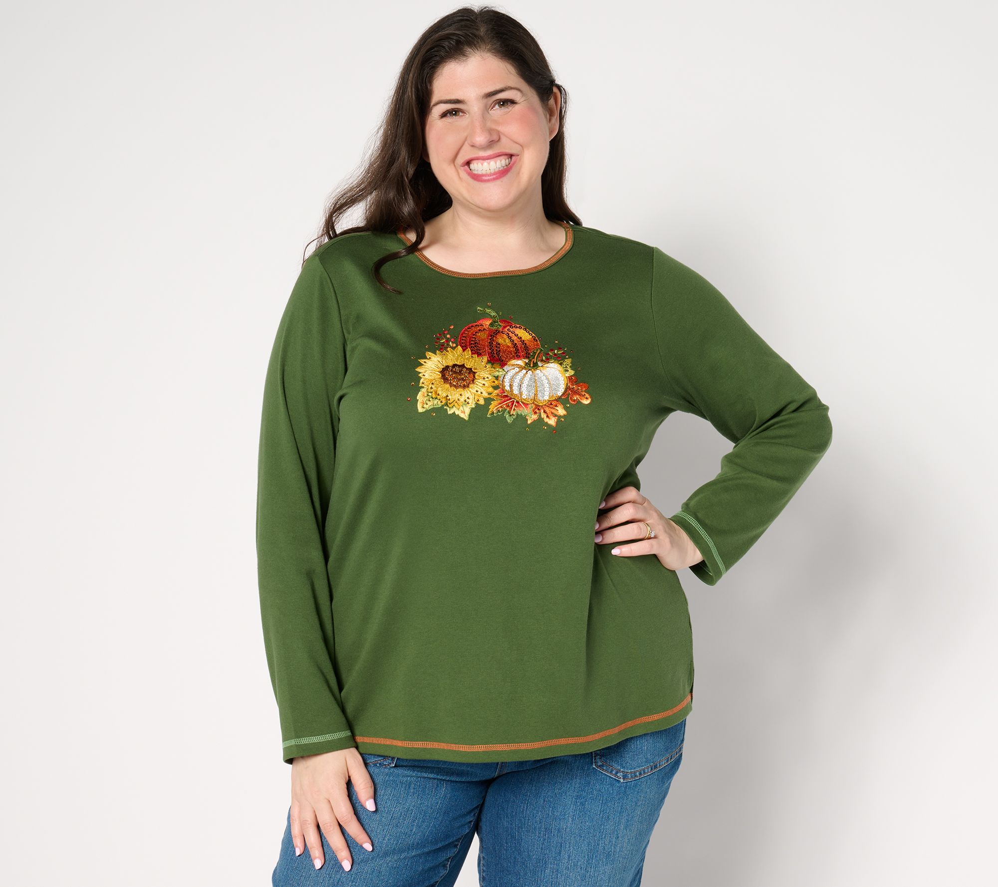 "As Is" Quacker Factory Harvest Blessings Long Sleeve Top - QVC.com