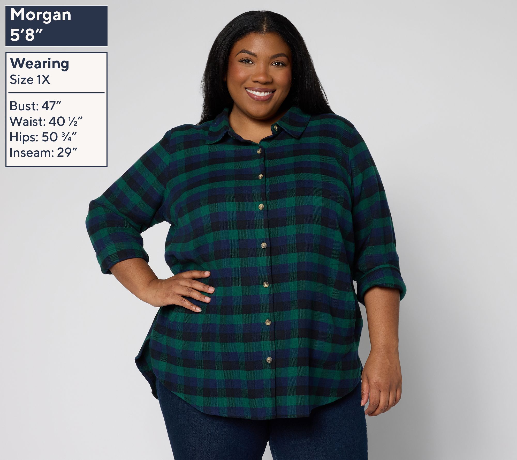 Joan Rivers Flannel Buffalo Check Shirt with Back Buttons - QVC.com