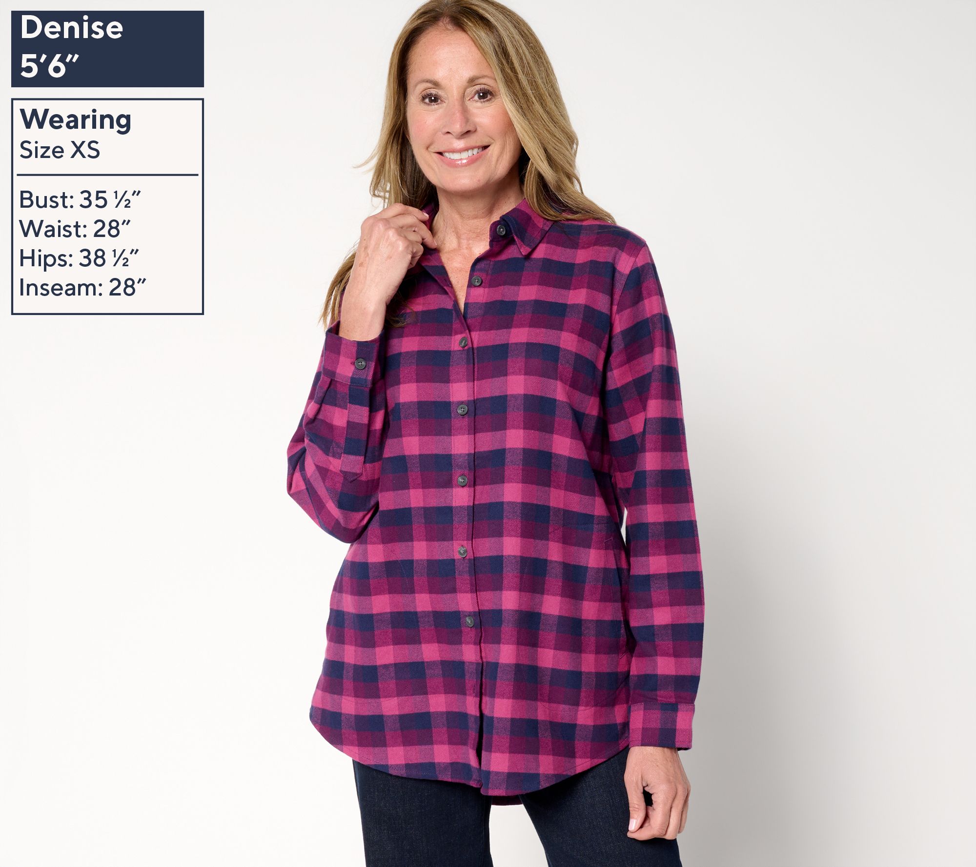 Joan Rivers Flannel Buffalo Check Shirt with Back Buttons - QVC.com