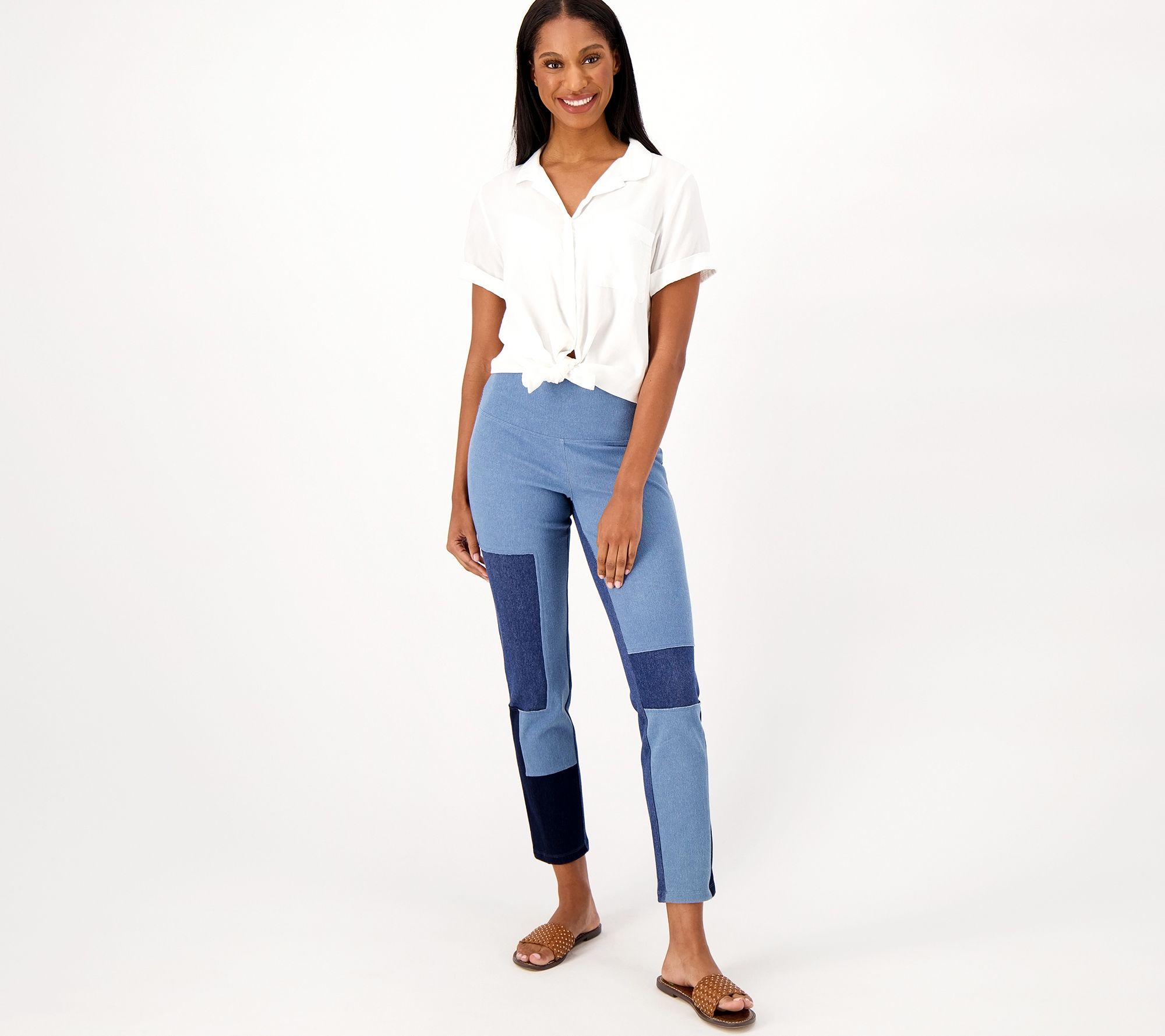 Women with Control Tummy Control Patchwork Prime Stretch Denim - QVC.com