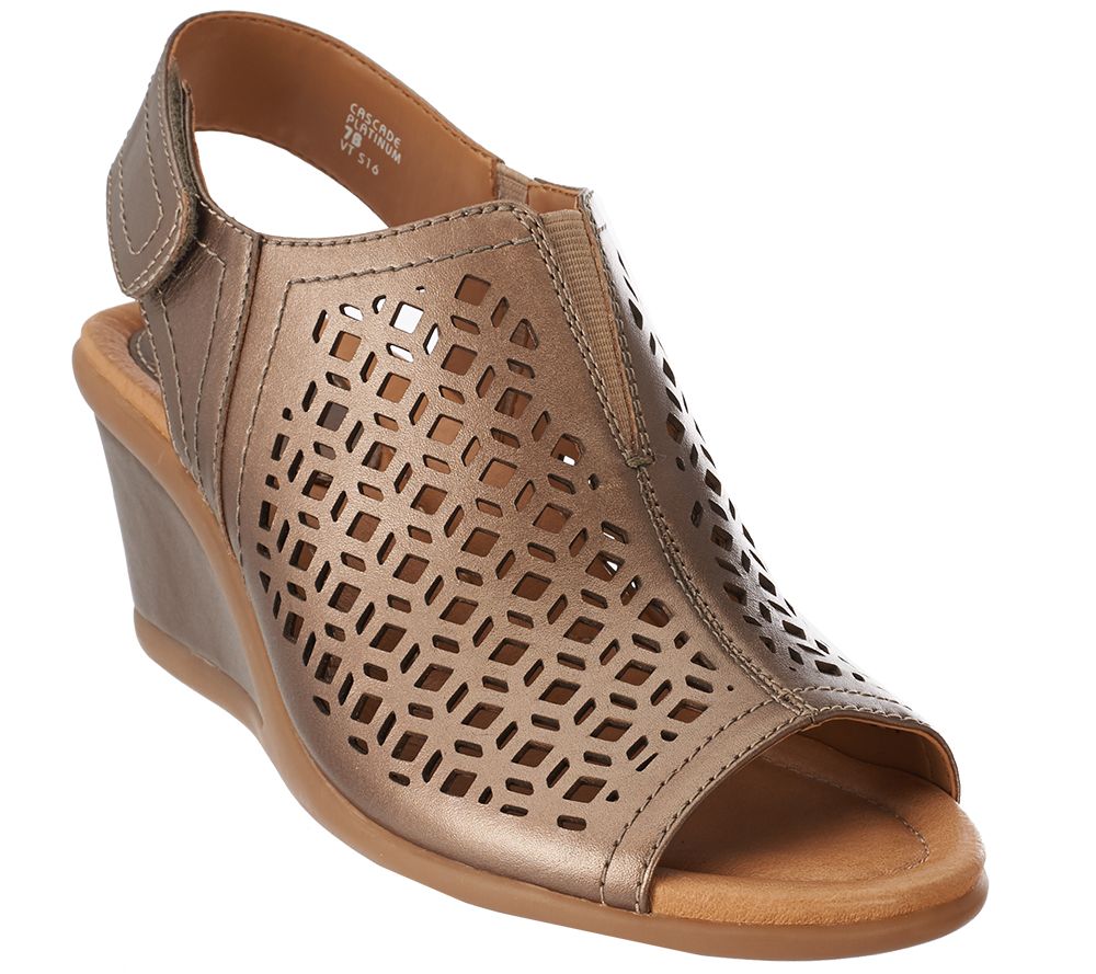 Earth Leather Wedge Sandals with Cut-Out Details - Cascade - QVC.com