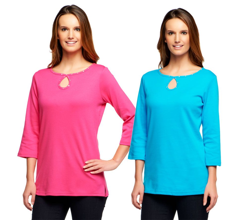 "As Is" Quacker Factory Set of Two Rhinestone Keyhole T-shirts - QVC.com