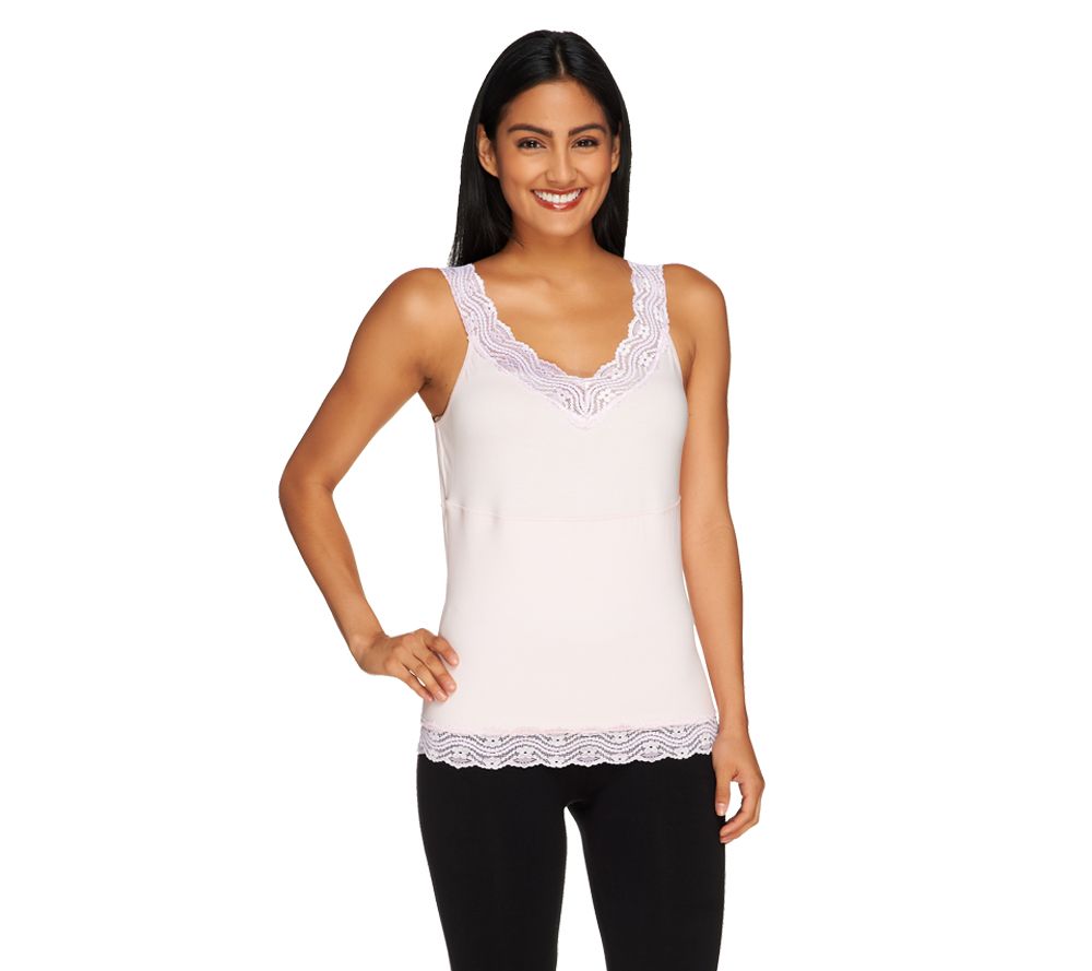 "As Is" Carol Wior Reversible Lace Trim Cami with Midriff Control - QVC.com