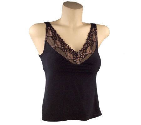 Carol Wior Tank Top with Lace Detail and Shelf Bra - QVC.com