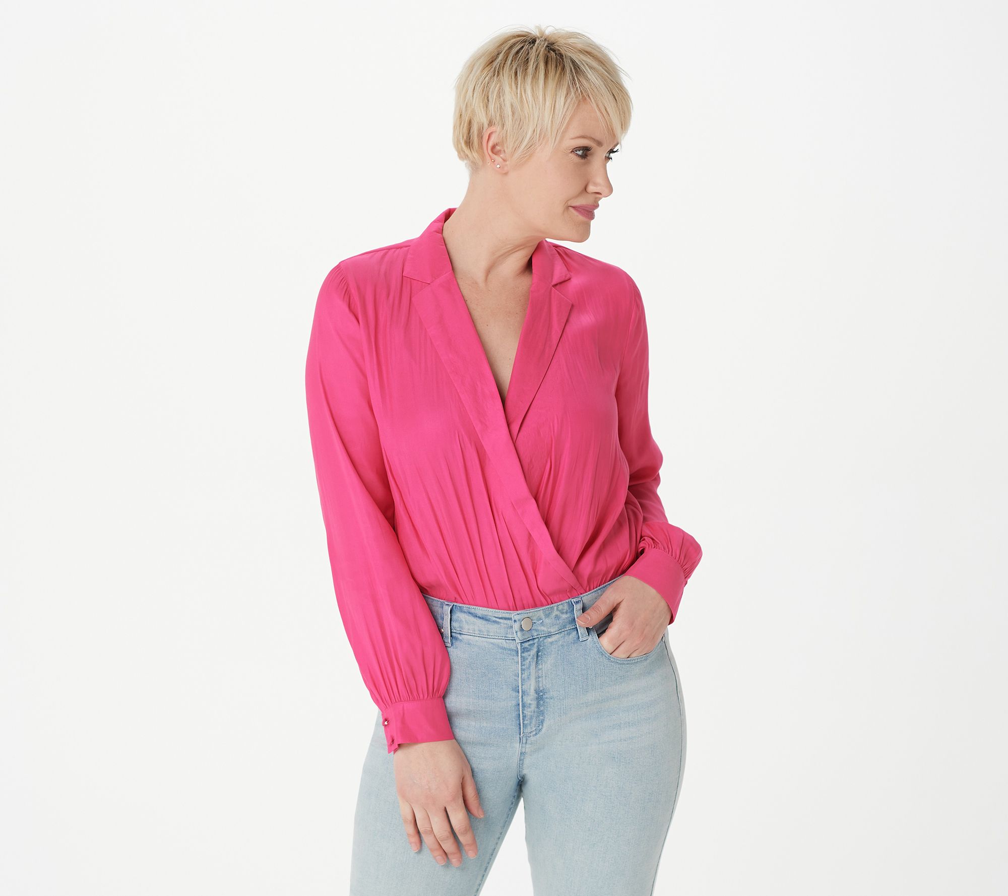 "As Is" StyleList by Micaela Solid or Printed Wrap Front Bodysuit - QVC.com