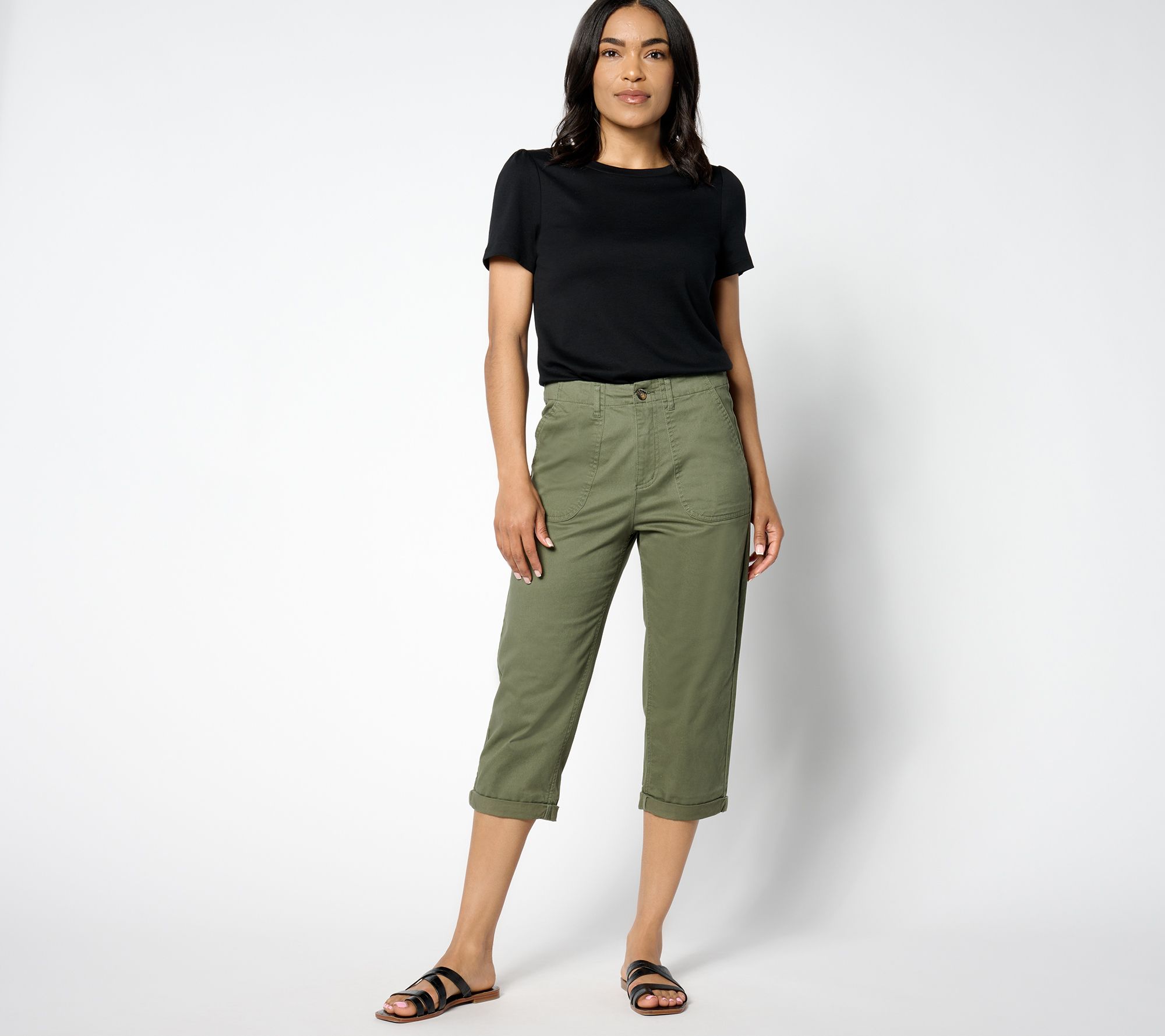 Denim & Co. Regular EasyWear Twill Capri with Rolled Hem - QVC.com