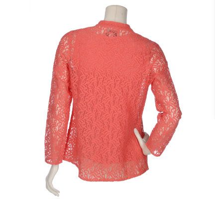 Dialogue Scroll Pattern Lace Blouse and Stretch Shell - QVC.com