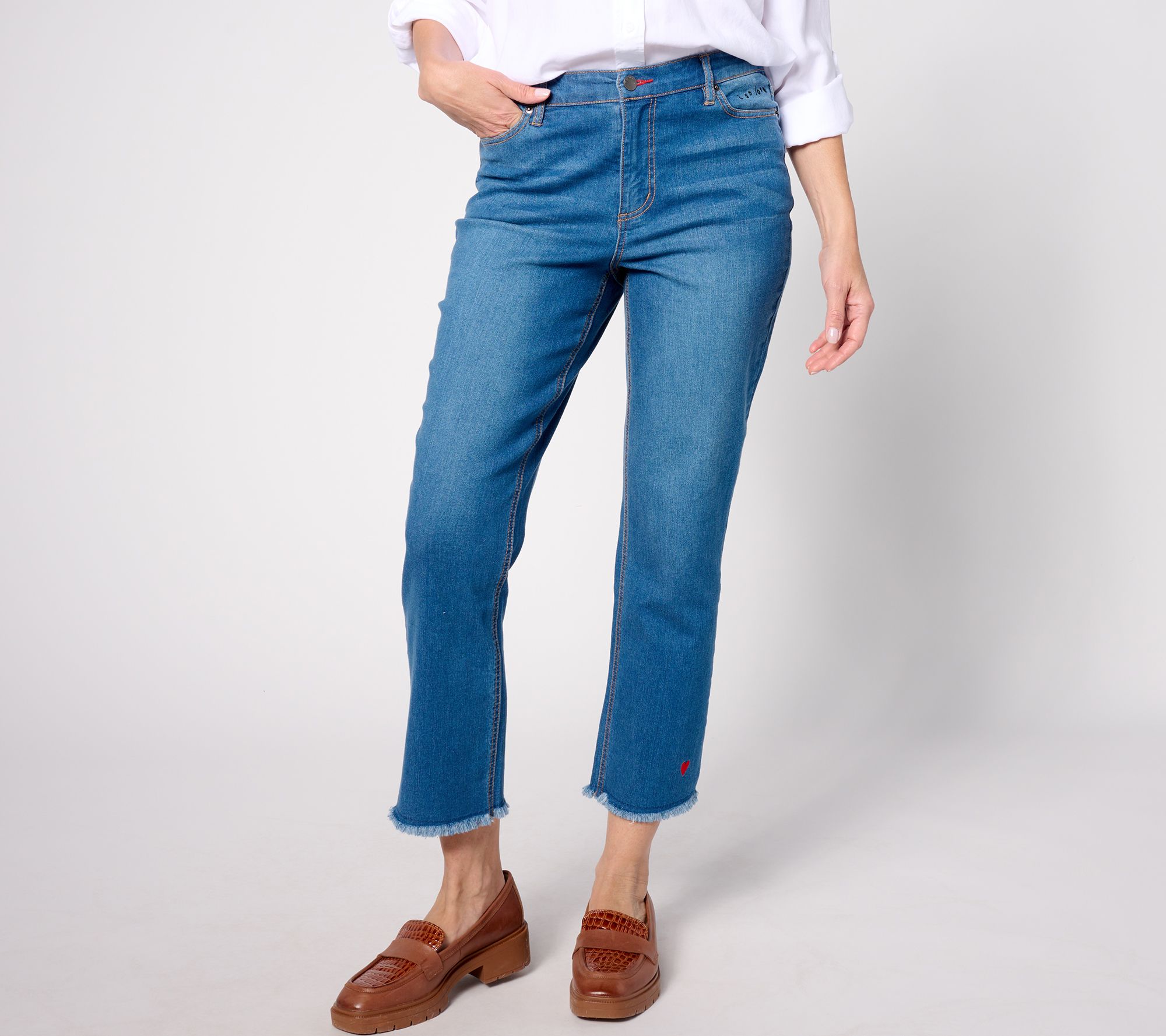 "As Is" Peace Love World Reg Embroidered Straight Leg Jeans - QVC.com