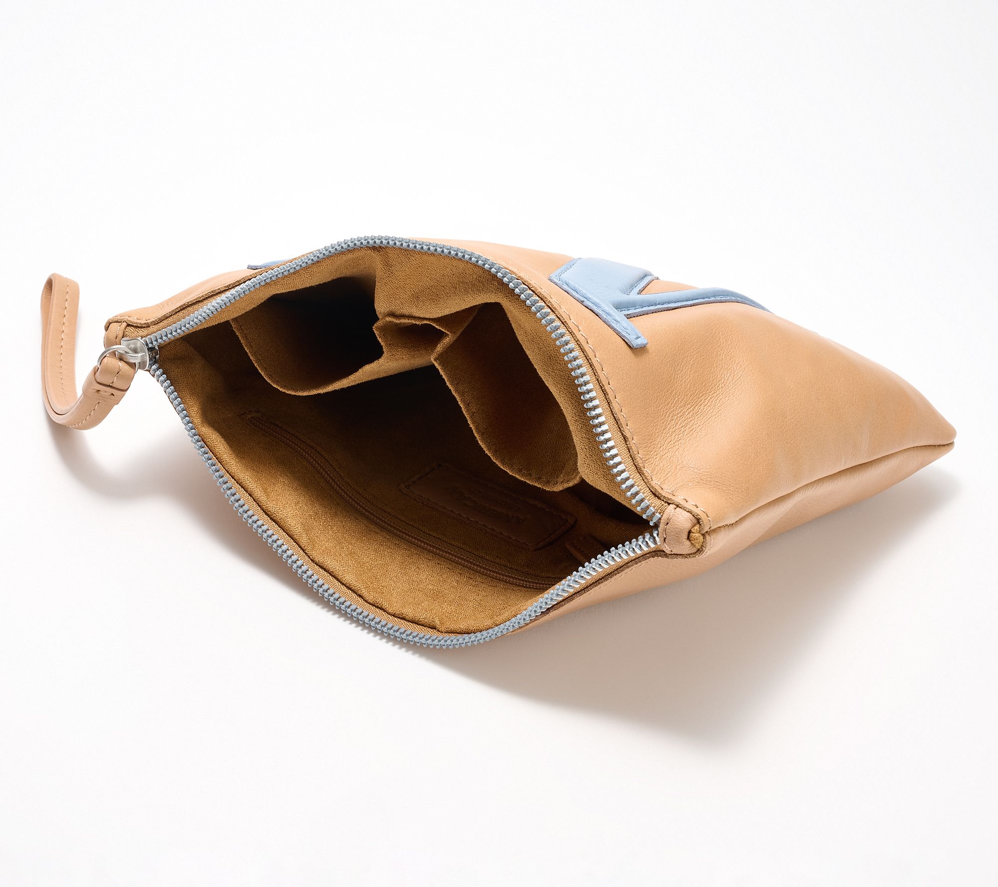 American Leather Co. Dover Leather Monogram Wristlet Pouch - QVC.com