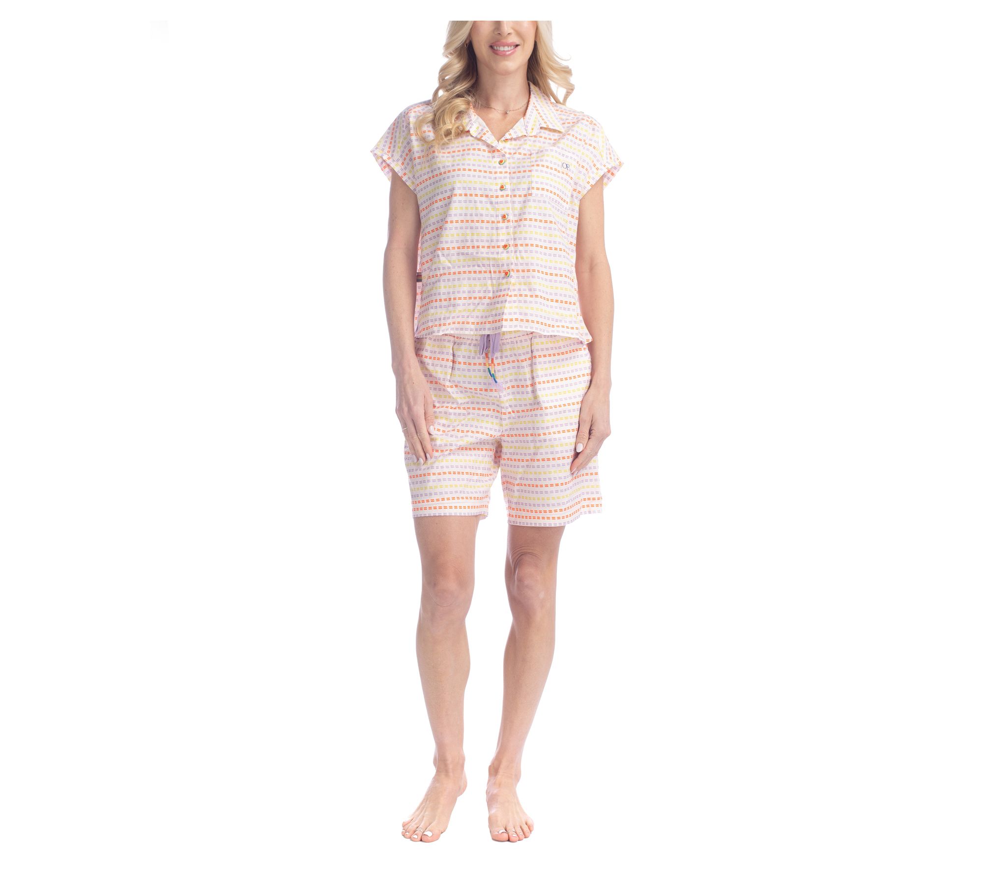 Ocean Pacific Field of Dreams Notch Collar 7" Short Pajama Set - QVC.com