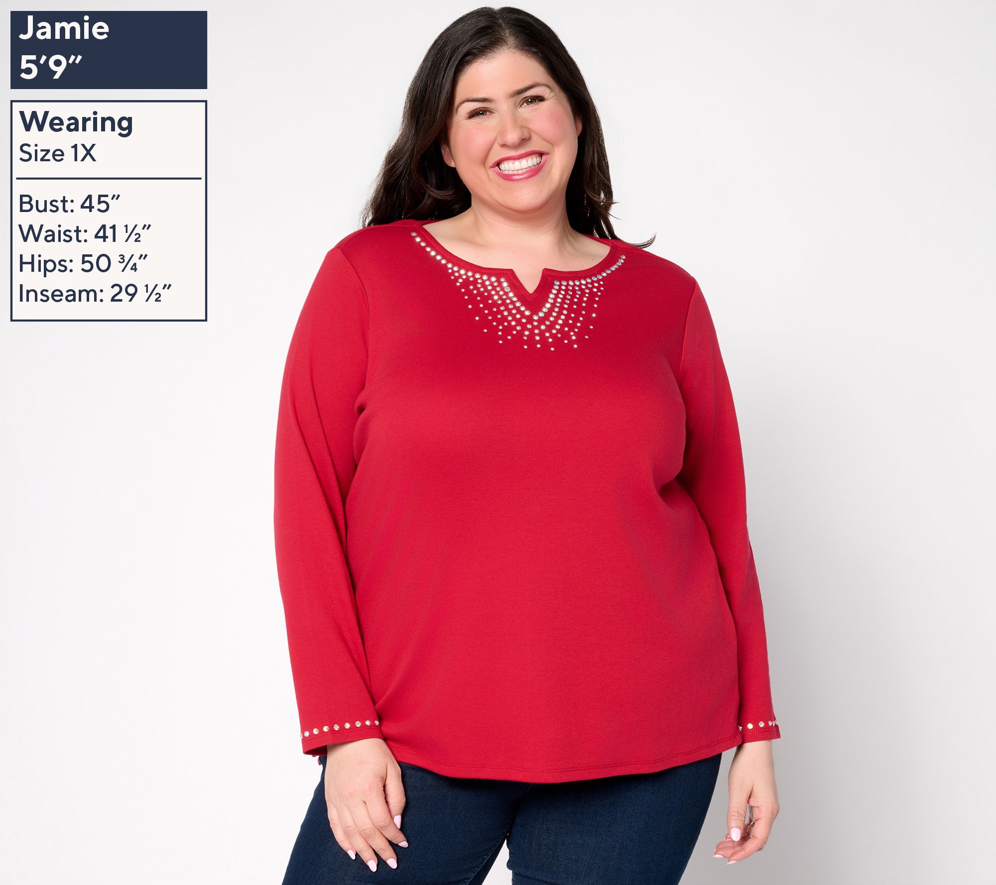 Quacker Factory Denim and Diamonds Long Sleeve Top - QVC.com