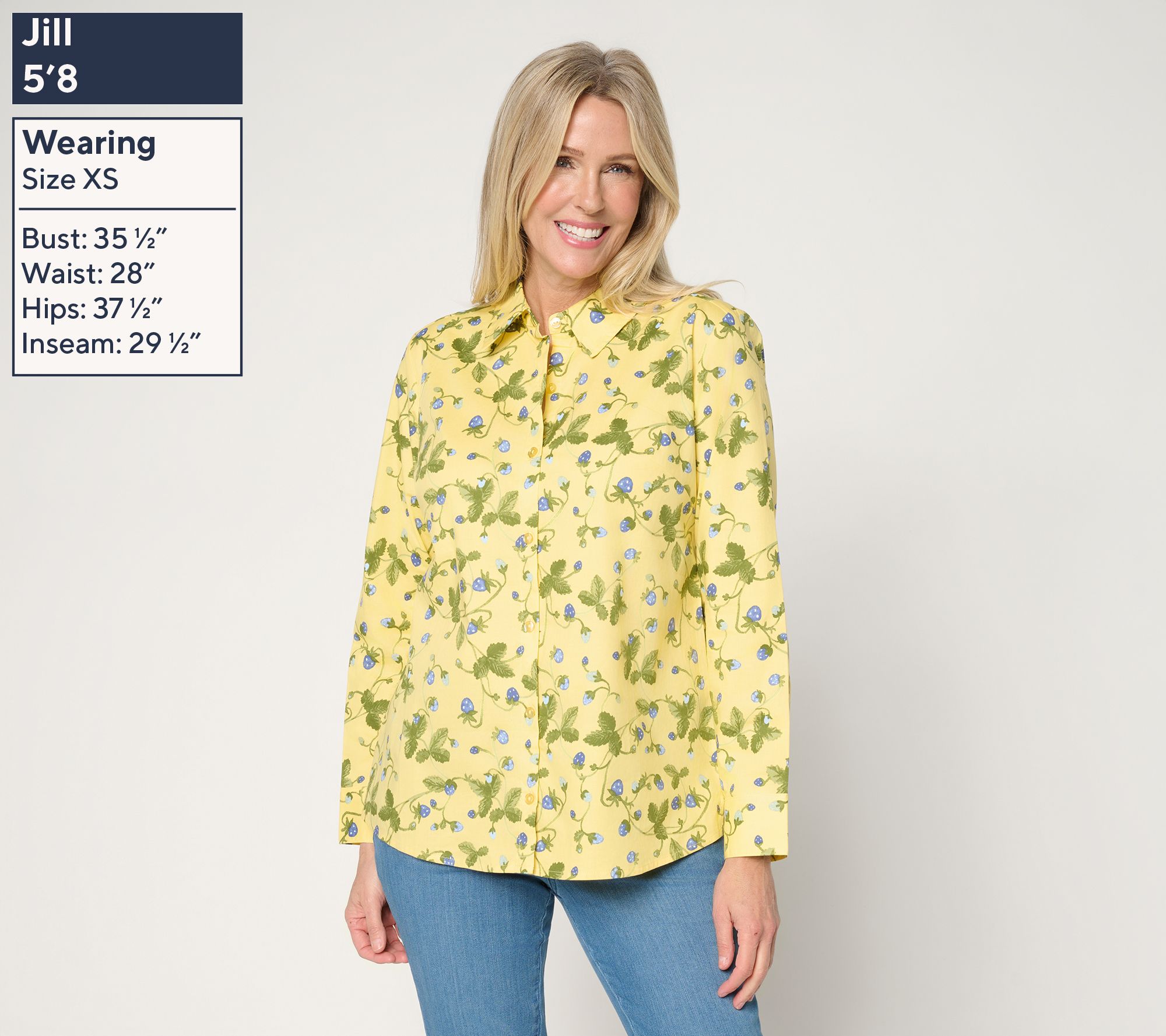Denim & Co. Printed Button Front Long Sleeve Poplin Top - QVC.com