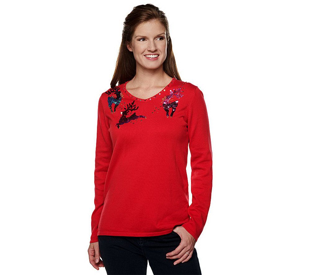 "As Is" Quacker Factory Ombre Sequin Holiday Sweater - QVC.com