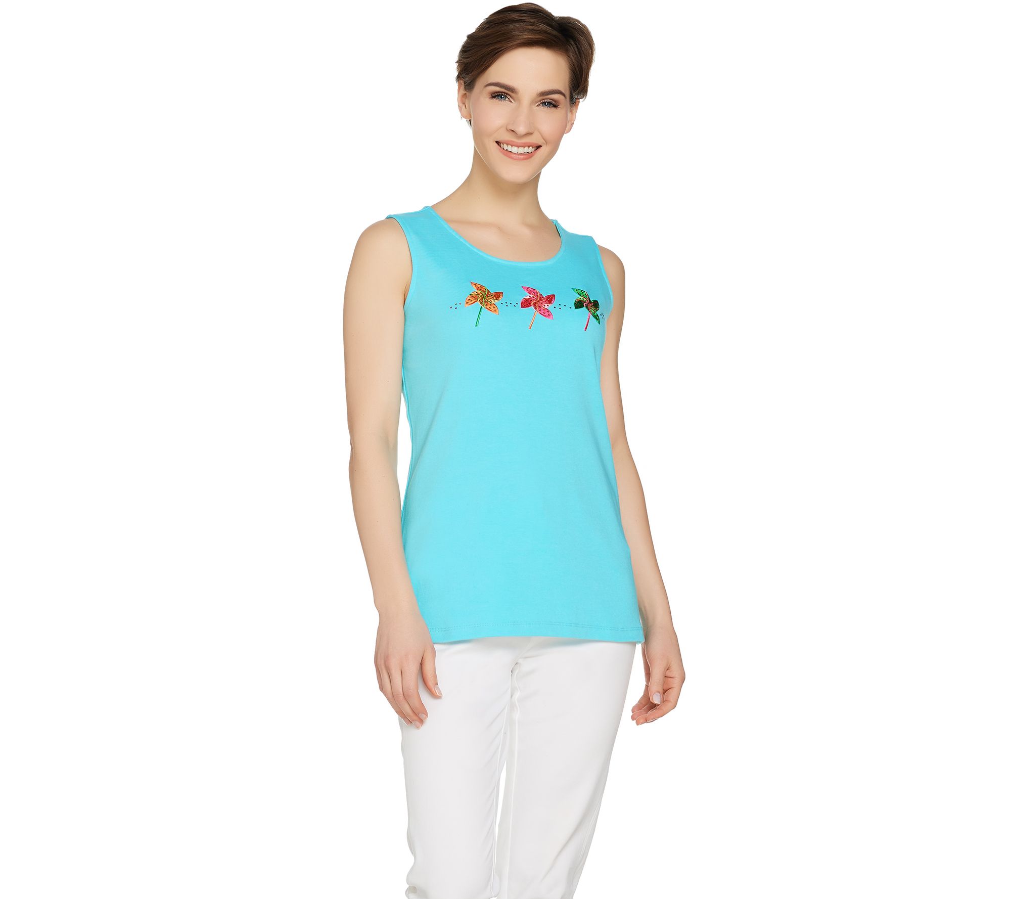 "As Is" Quacker Factory Fun In the Sun Embroidered Sleeveless Tank ...