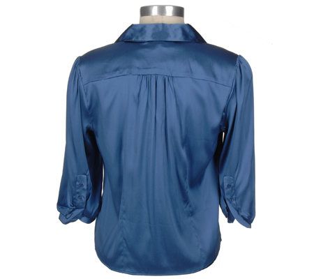 Dialogue 3/4 Sleeve Stretch Silk Charmeuse Blouse - QVC.com