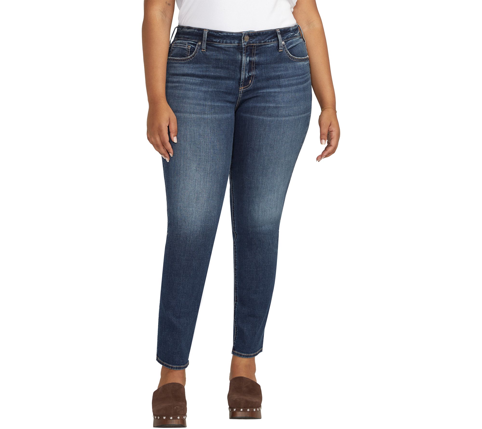 Silver Jeans Co.Plus Elyse Mid Rise Comfort Str aight Jeans_EC - QVC.com