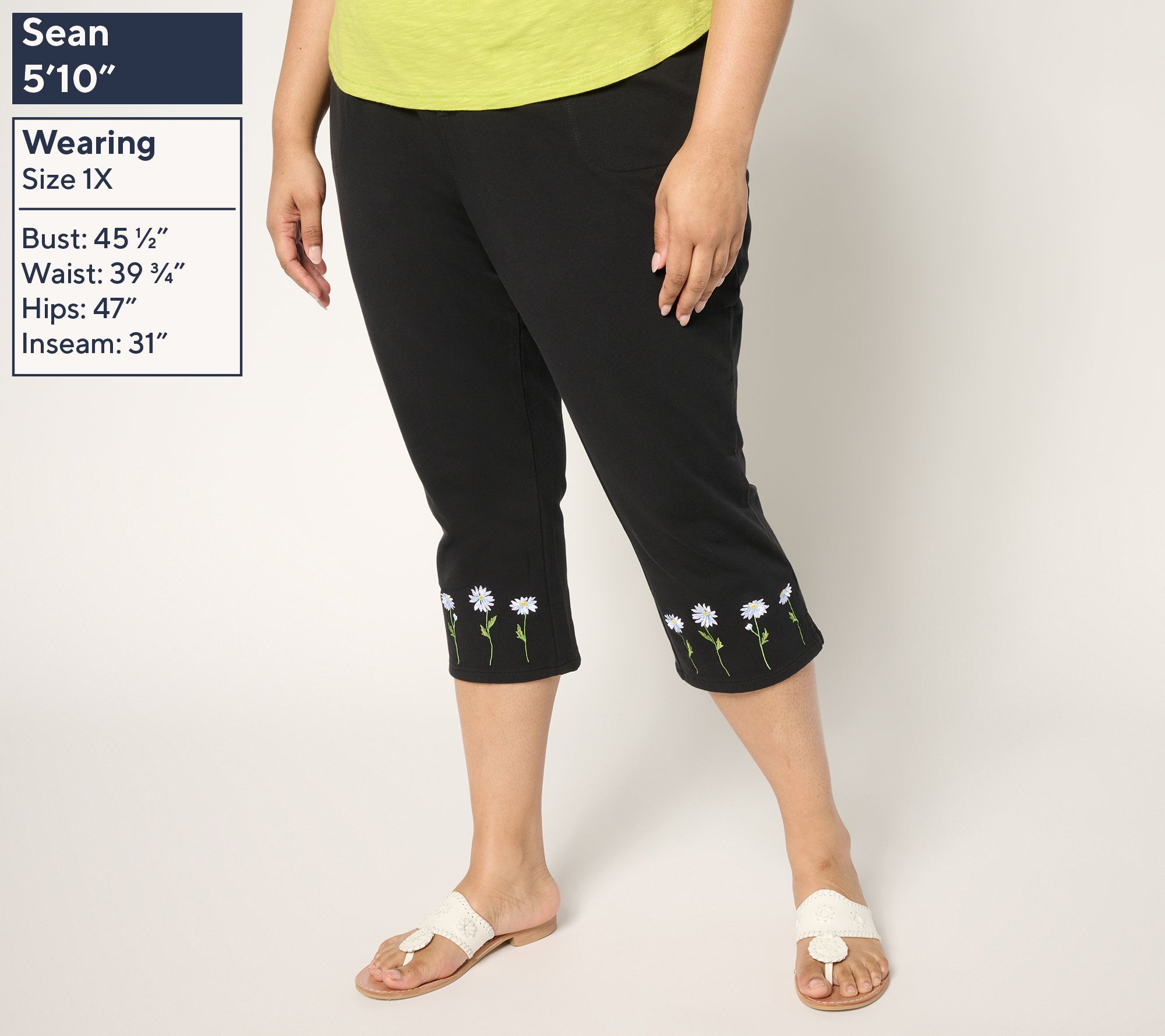 Quacker Factory DreamJeannes Daisies Embroidered Capri Pant - QVC.com