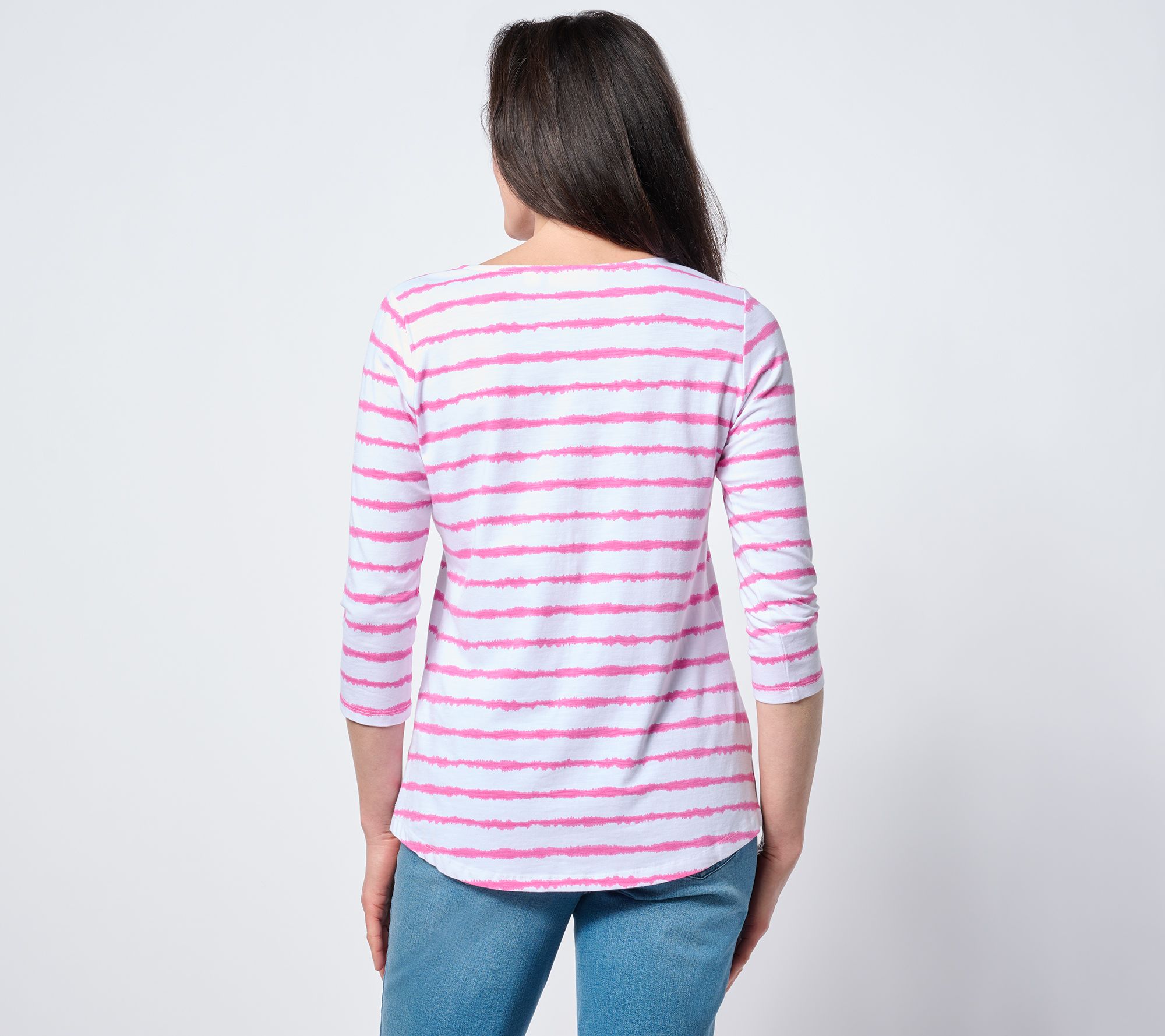 Belle by Kim Gravel Signature Zip Pop of Neon Striped Top - QVC.com