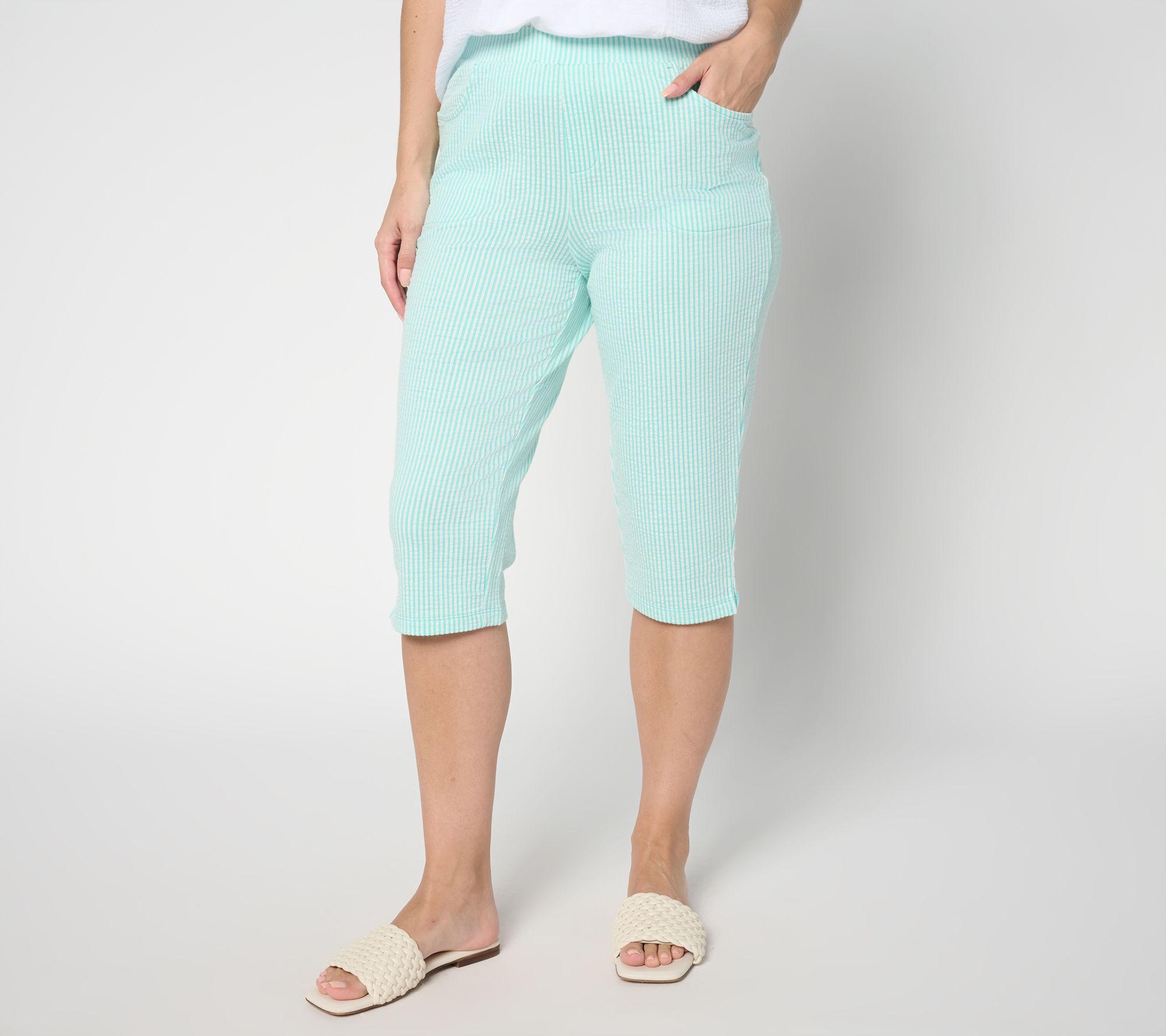 Quacker Factory Knit Stretch Seersucker Pedal Pusher - QVC.com