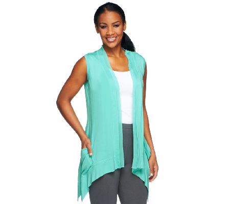 LOGO by Lori Goldstein V-Neck Vest with Chiffon Trim - QVC.com