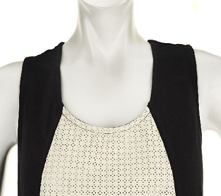 Edge by Jen Rade Sleeveless Knit Top with Faux Leather Panel - QVC.com