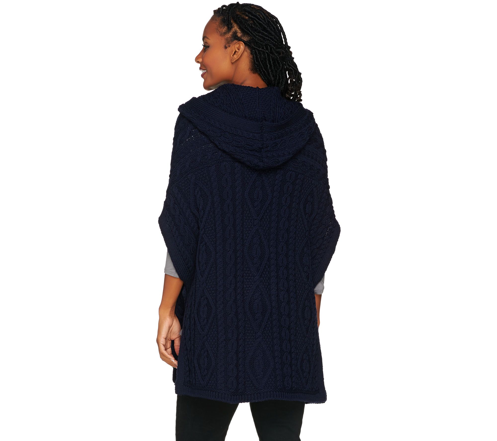 "As Is" Aran Craft Merino Wool Drop Shoulder Vest w with Hood - QVC.com