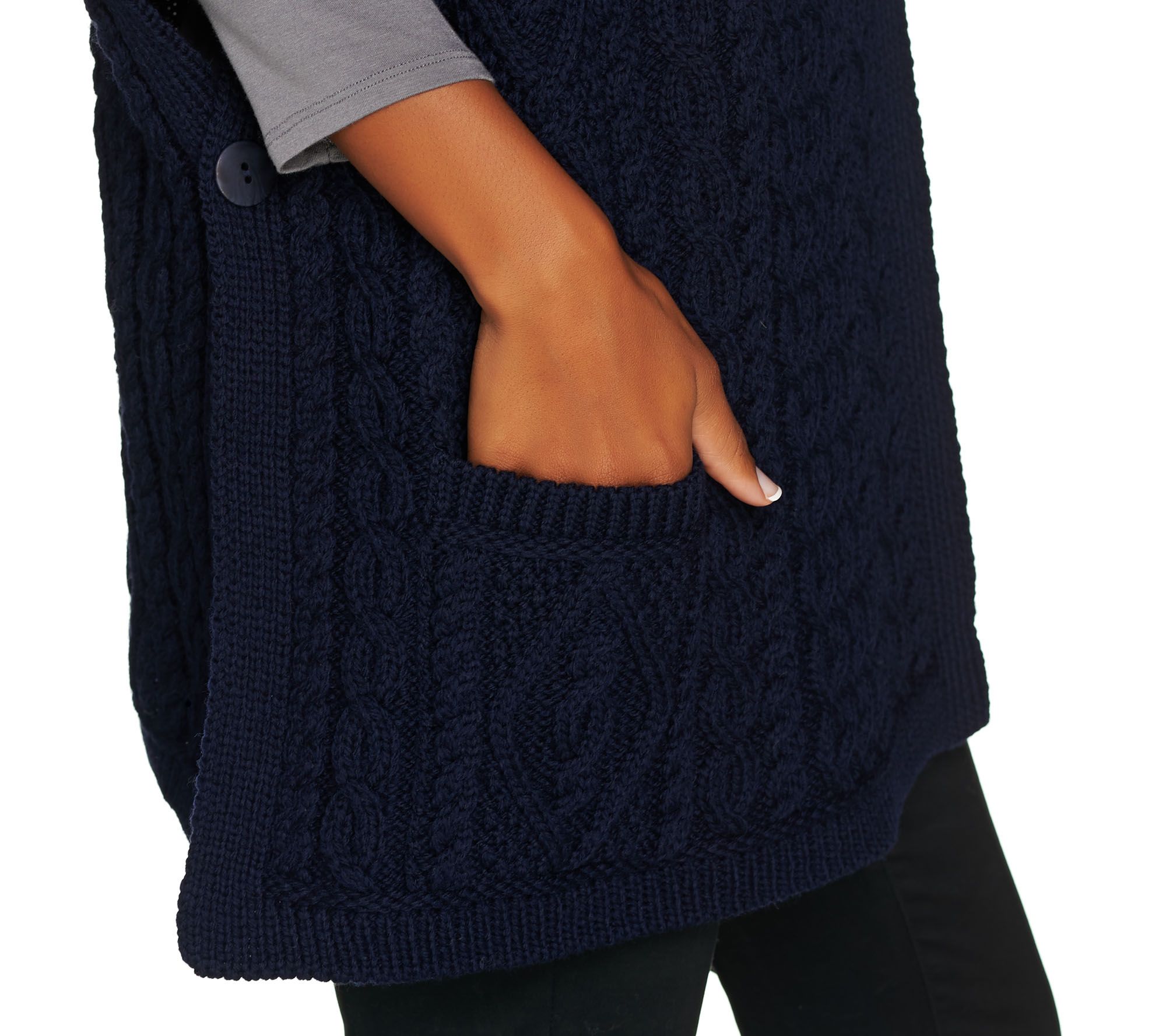 "As Is" Aran Craft Merino Wool Drop Shoulder Vest w with Hood - QVC.com