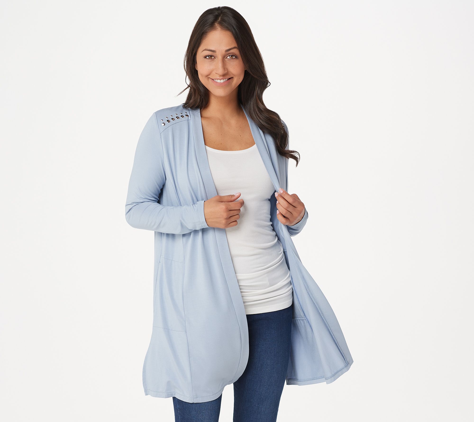 "As Is" Dennis Basso Soft Touch Duster Cardigan with Rivets - QVC.com