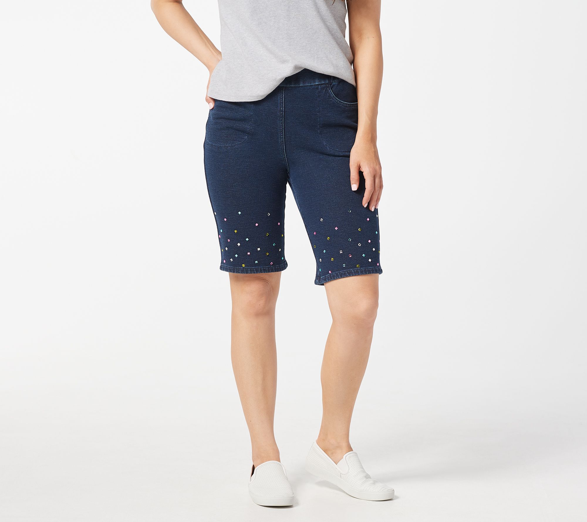 "As Is" Quacker Factory DreamJeannes Pull-On Shorts w/ Bling Stones ...