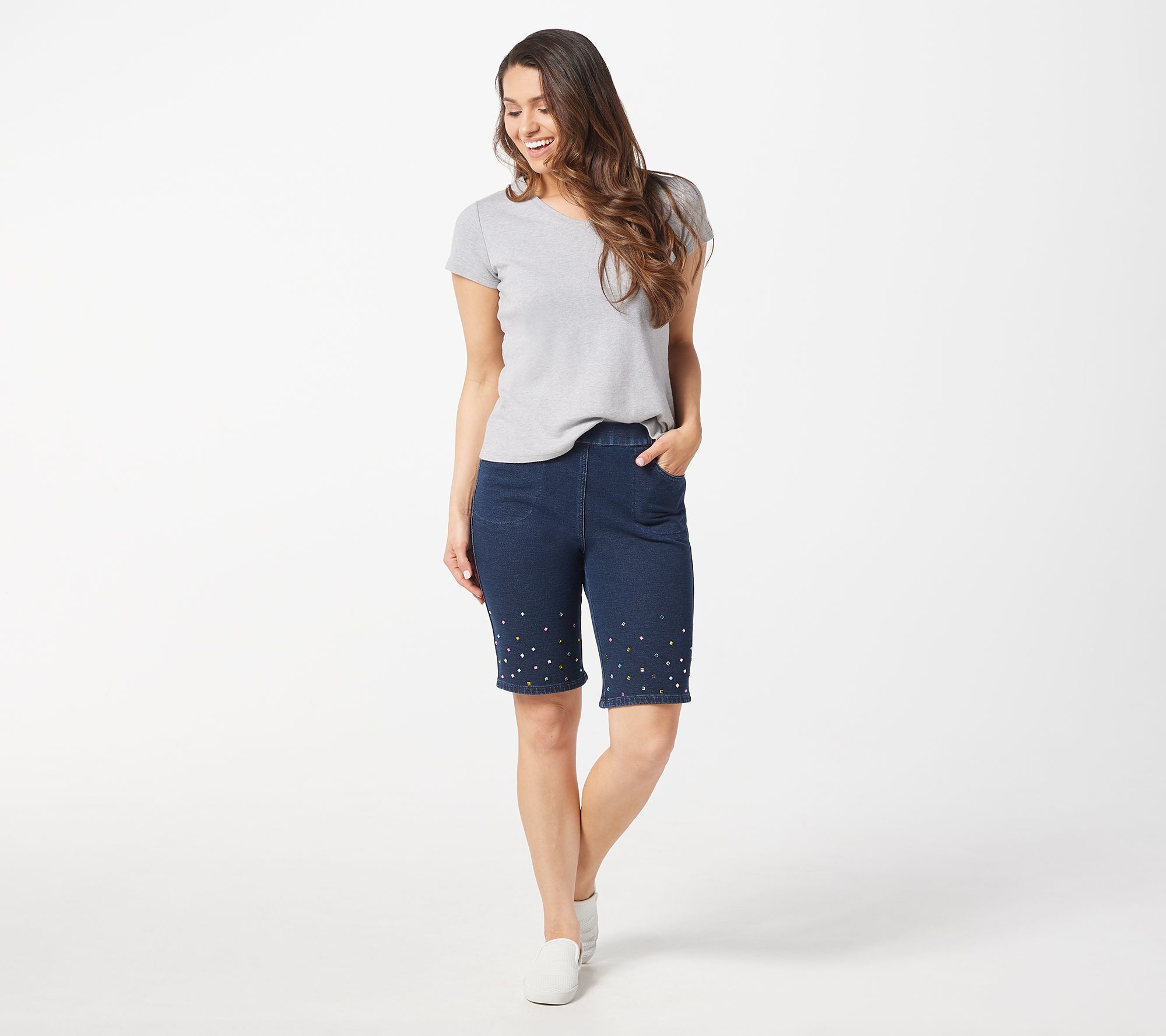 "As Is" Quacker Factory DreamJeannes Pull-On Shorts w/ Bling Stones ...