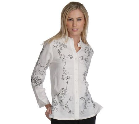 Dialogue Linen/Rayon Shirt with Soutache Embroidery - QVC.com